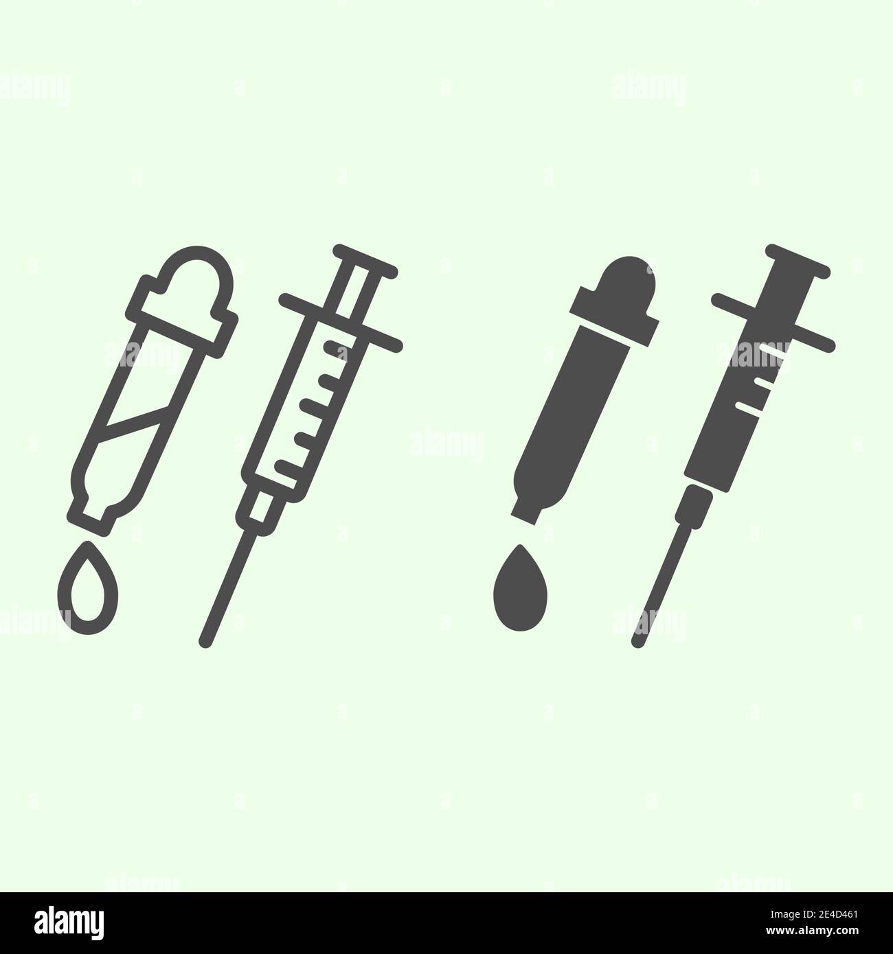 Injection line and solid icon. Medical syringe for vaccination and ...