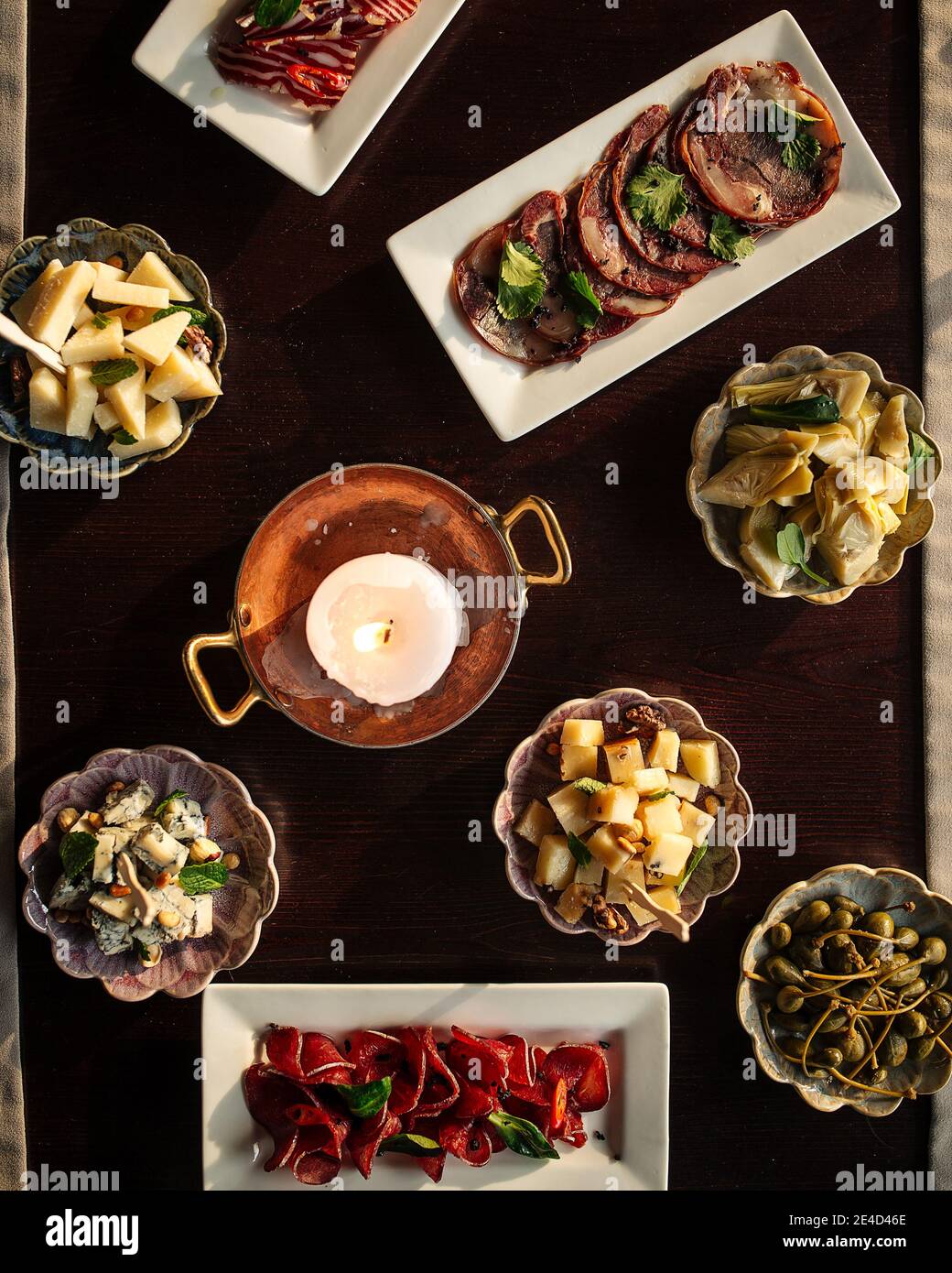 Table served with the different gourmet appetizers Stock Photo - Alamy