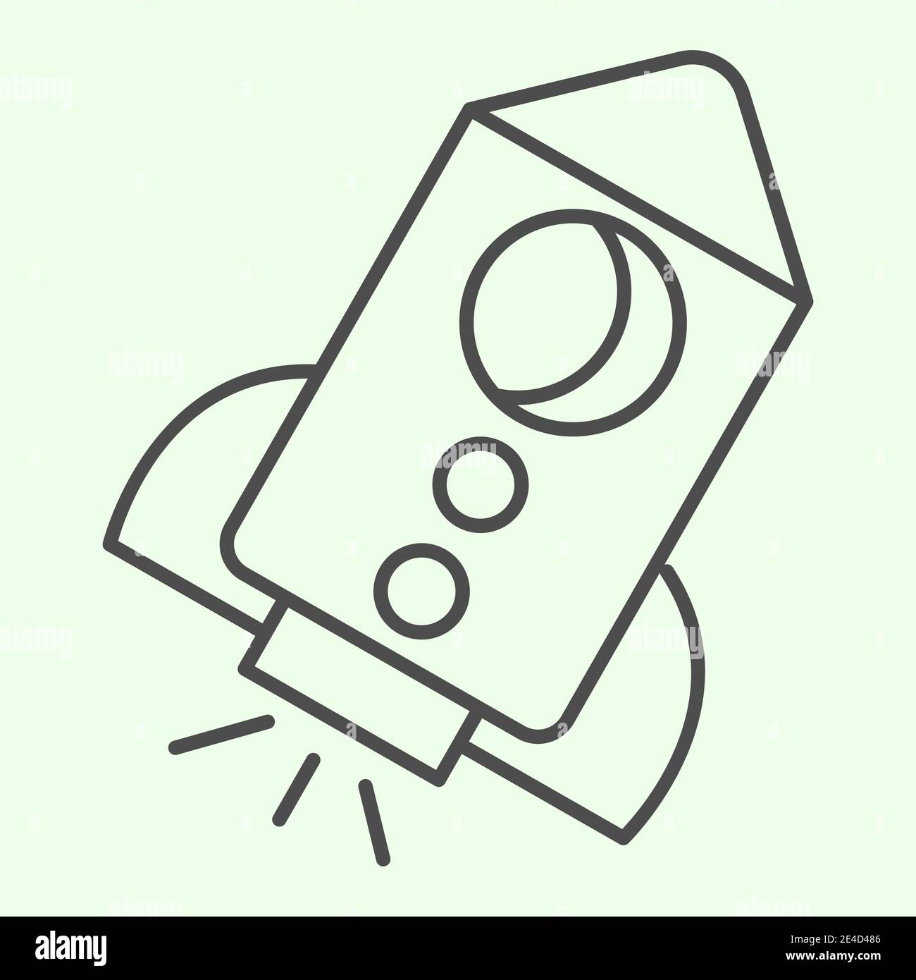 Missile thin line icon. Rocket attack flight with flame outline style ...