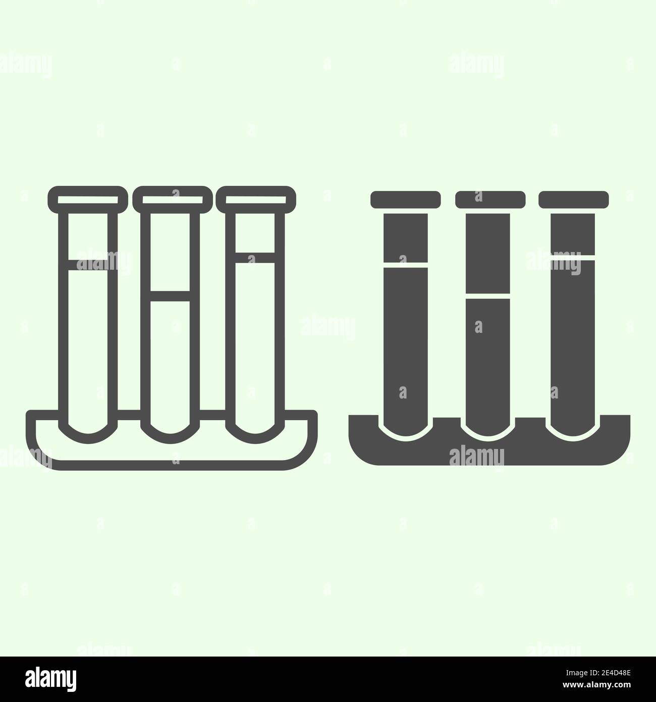 Test tubes line and solid icon. Laboratory equipment flask with fluid ...
