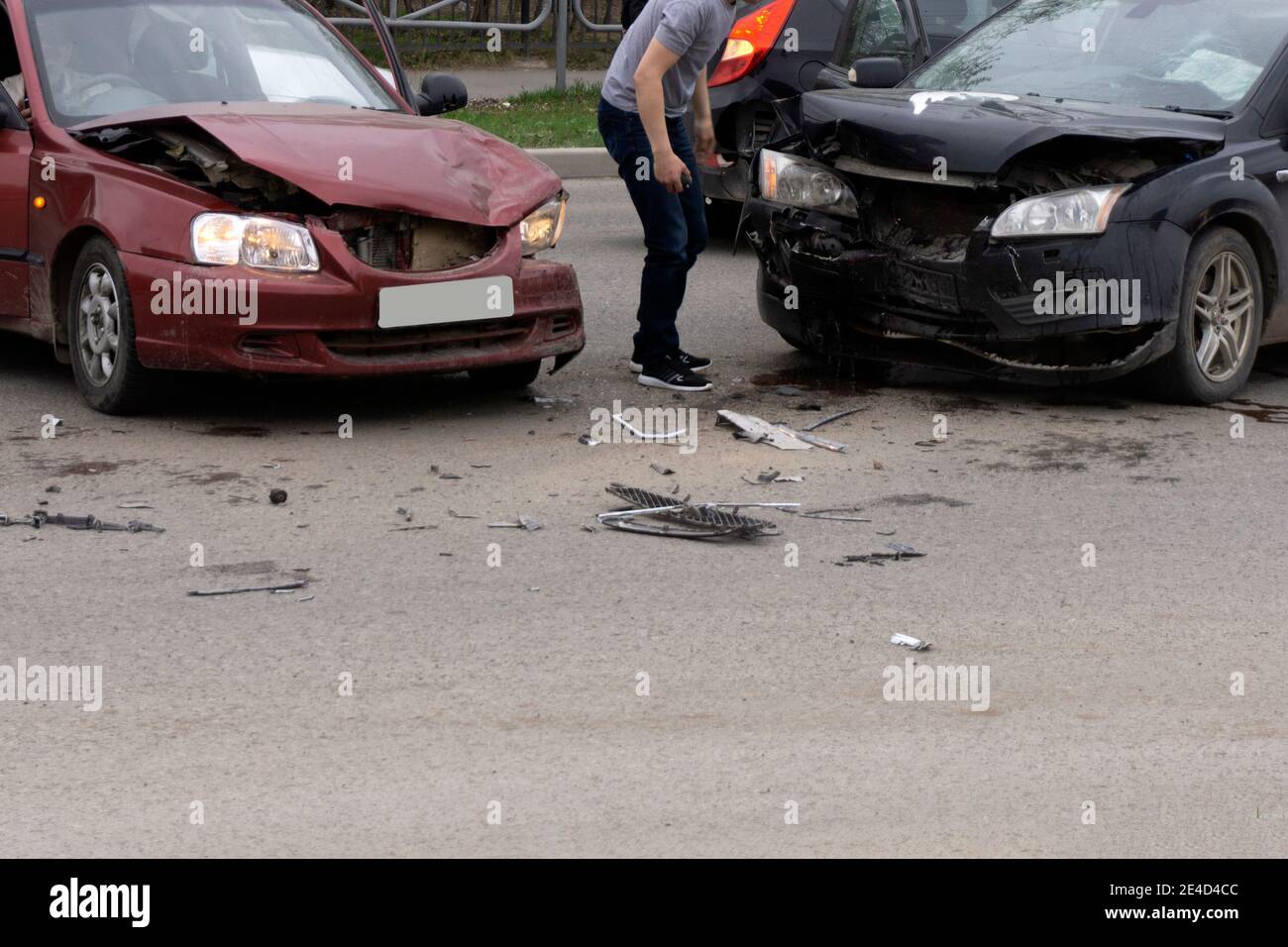 car crash accident on street, damaged automobiles after collision in ...