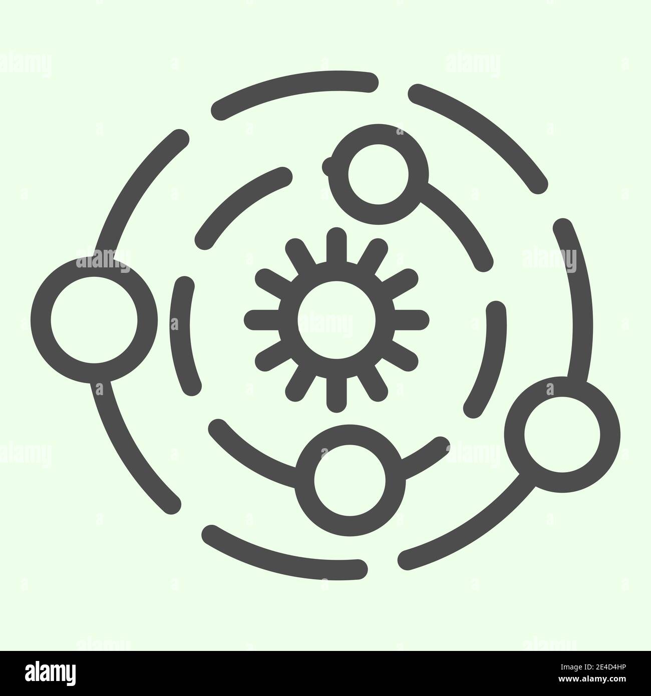 Solar system line icon. Universe with planets and sun symbol in center ...