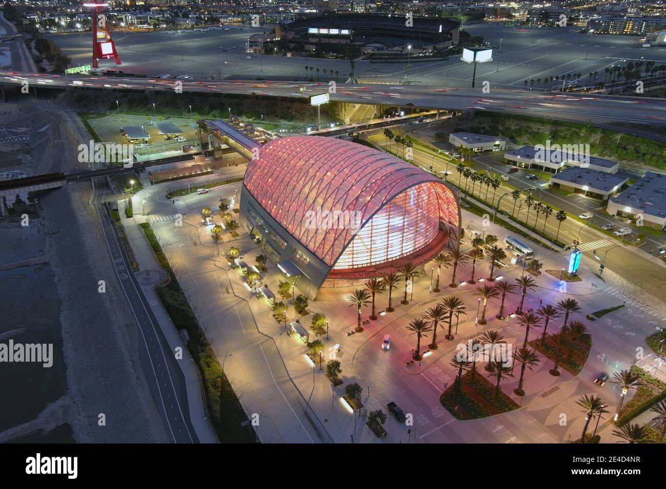 An aerial view of the Anaheim Regional Transportation Intermodal Center ...