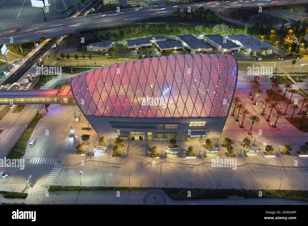 An aerial view of the Anaheim Regional Transportation Intermodal Center ...
