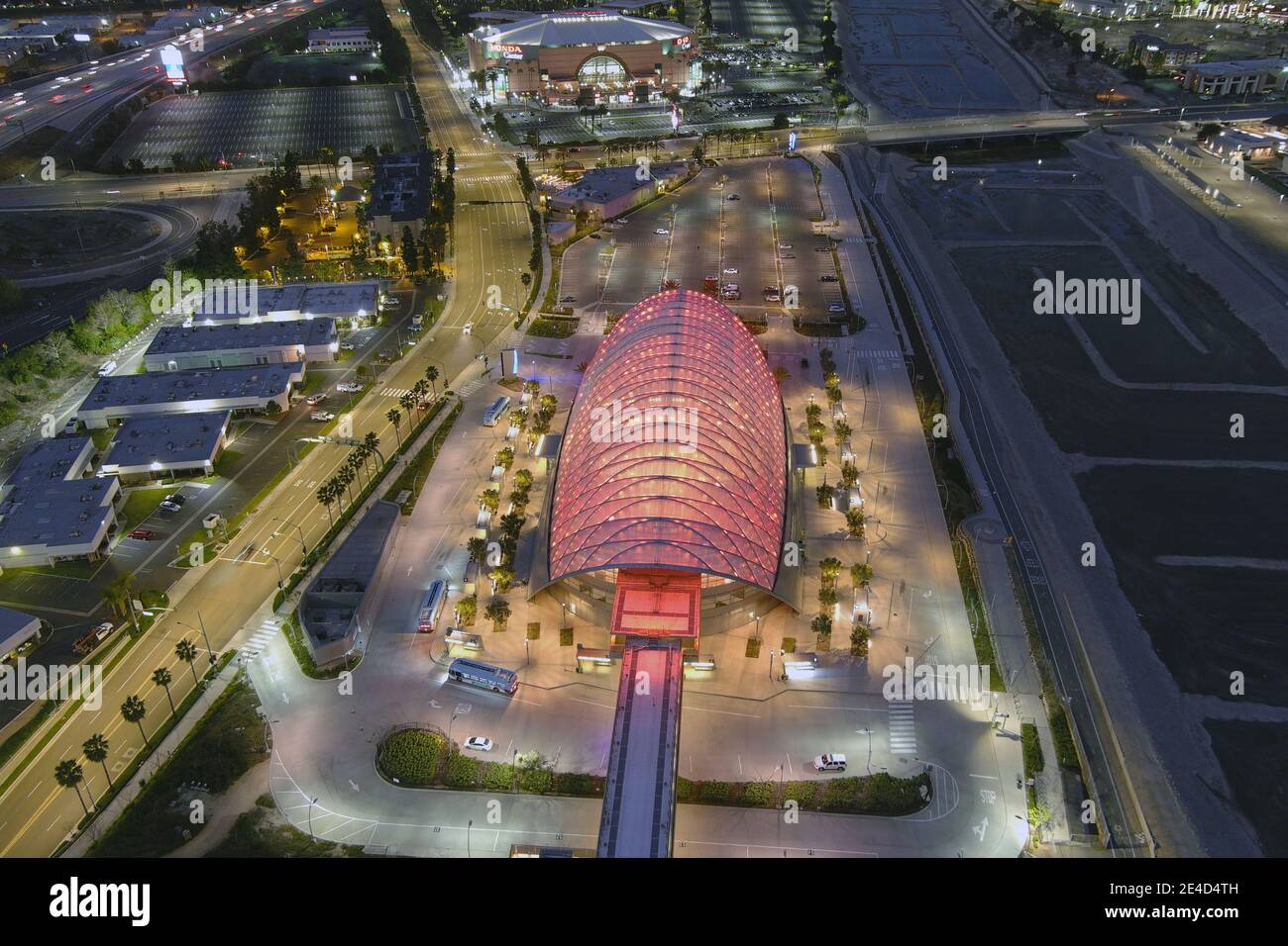 An aerial view of the Anaheim Regional Transportation Intermodal Center ...