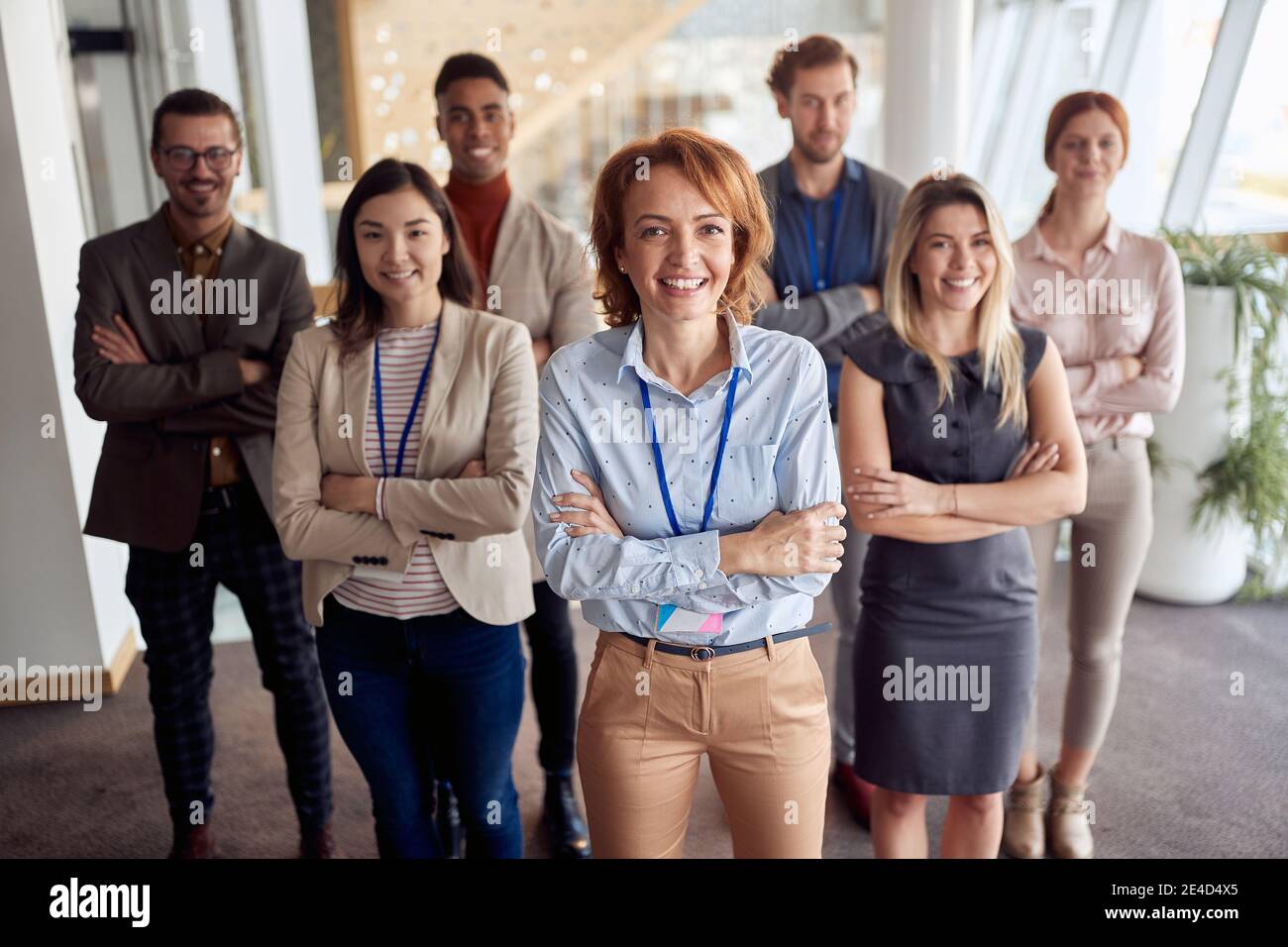 bold and outgoing group of successful business people, looking at ...