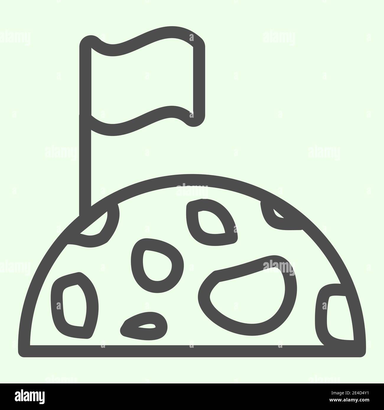 Moon line icon. Moon with surface craters and flag on top outline style ...