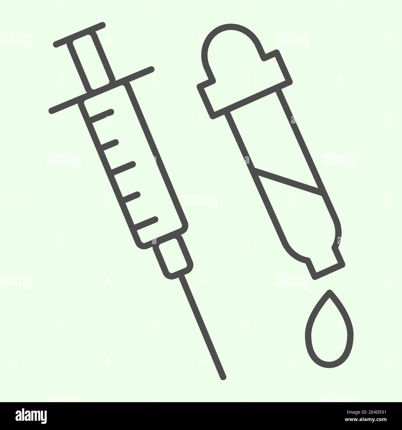 Injection thin line icon. Medical syringe for vaccination and pipette ...