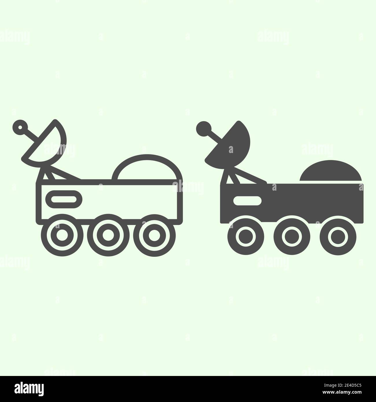 Space rover with radio telescope line and solid icon. Space explorer ...