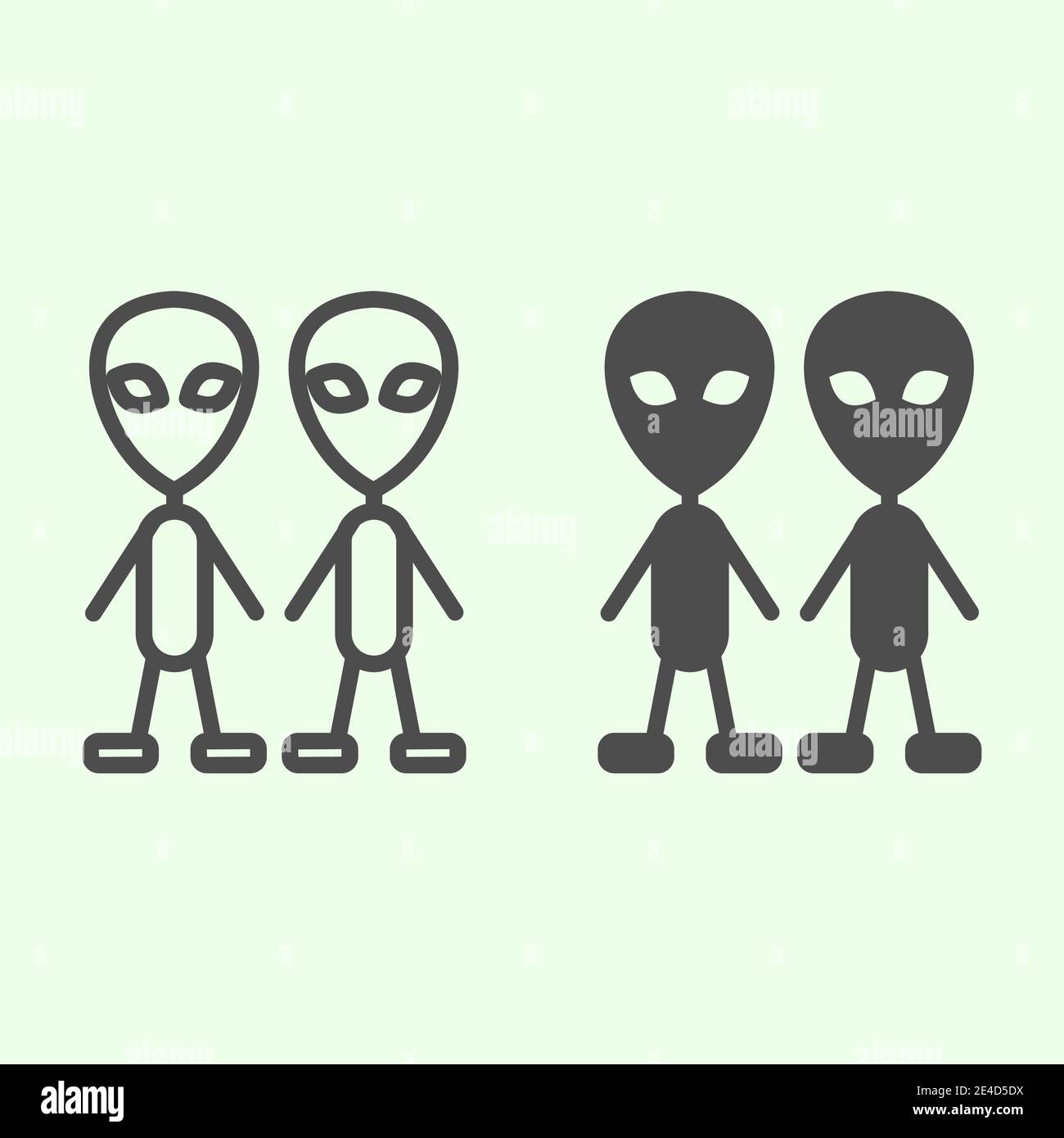 Cosmic strangers line and solid icon. Two martian extraterrestrial ...