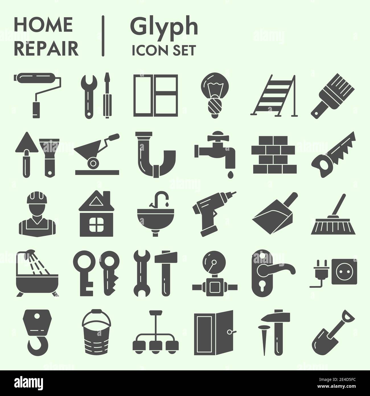 Home repair solid icon set, renovation symbols set collection or vector ...