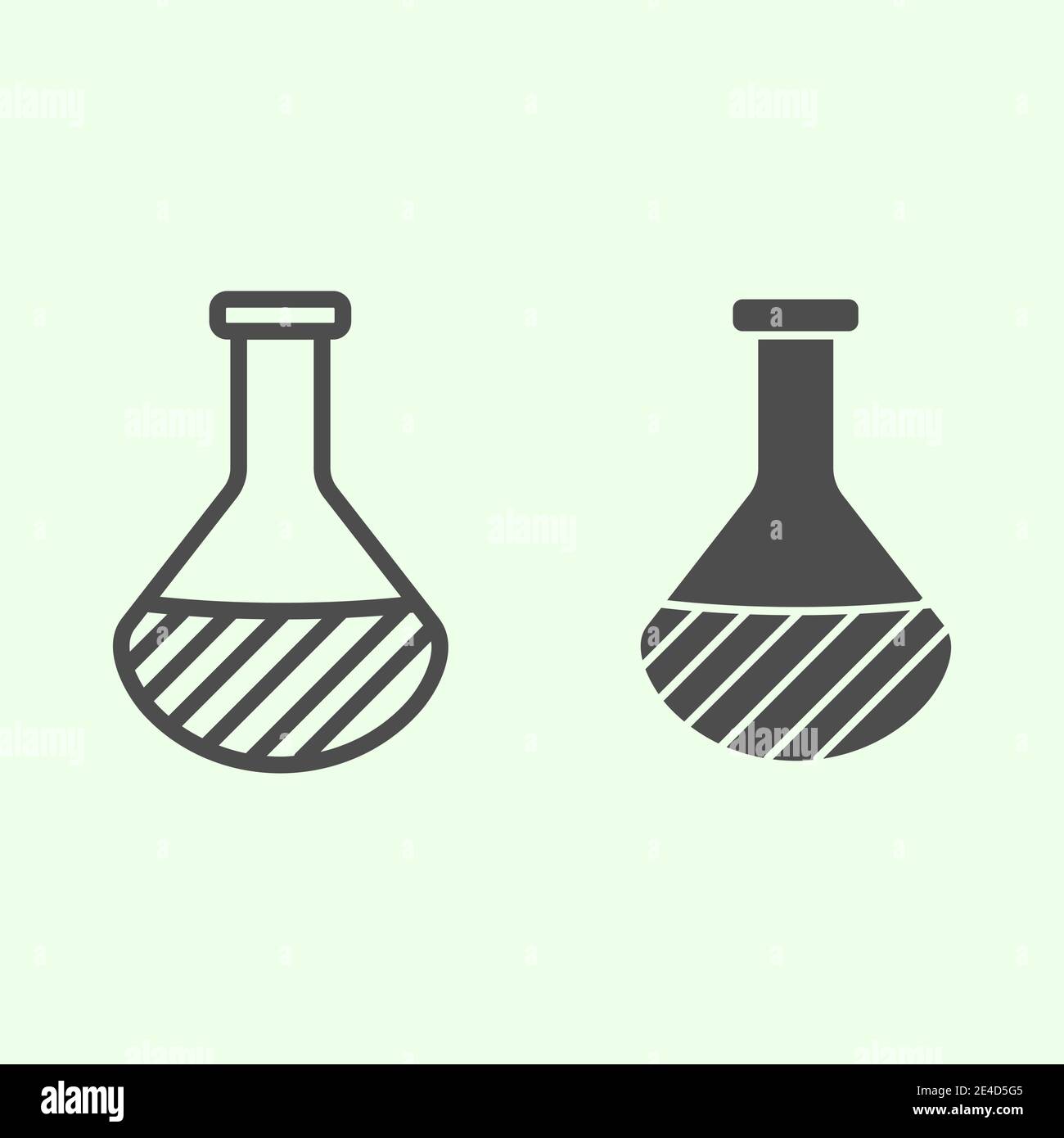 Chemistry line and solid icon. Laboratory flask glass with liquid ...