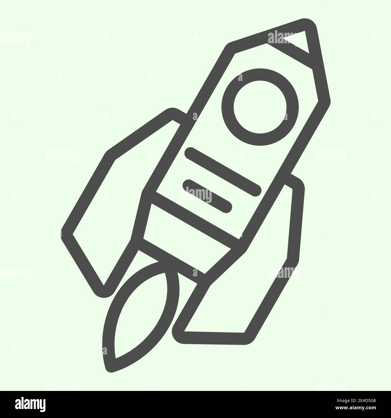 Rocket line icon. Cosmic space ship flying with fire outline style ...