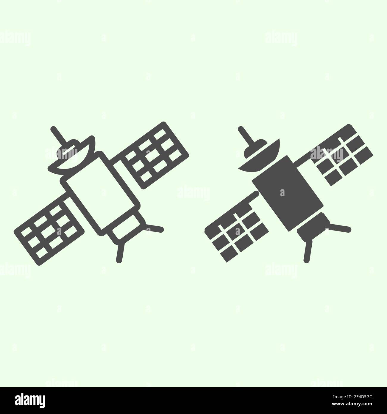 Satellite shuttle line and solid icon. Wireless connection space antenna outline style pictogram ...