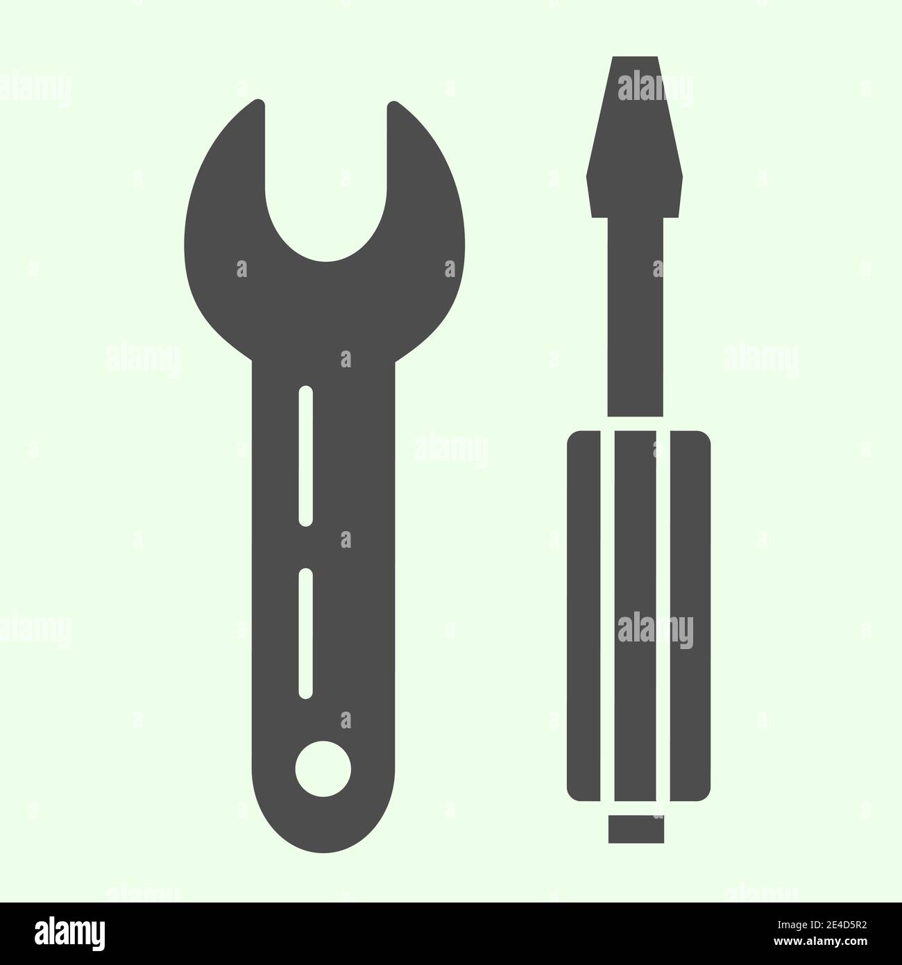 Wrench and screwdriver solid icon. Spanner and cross-shaped screwdriver ...
