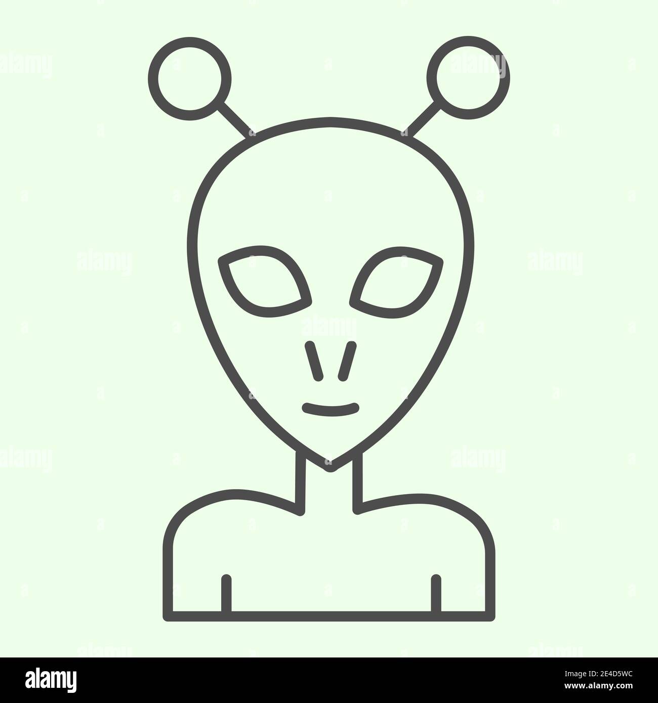 Alien thin line icon. Extraterrestrial foreigner with oval face and ...