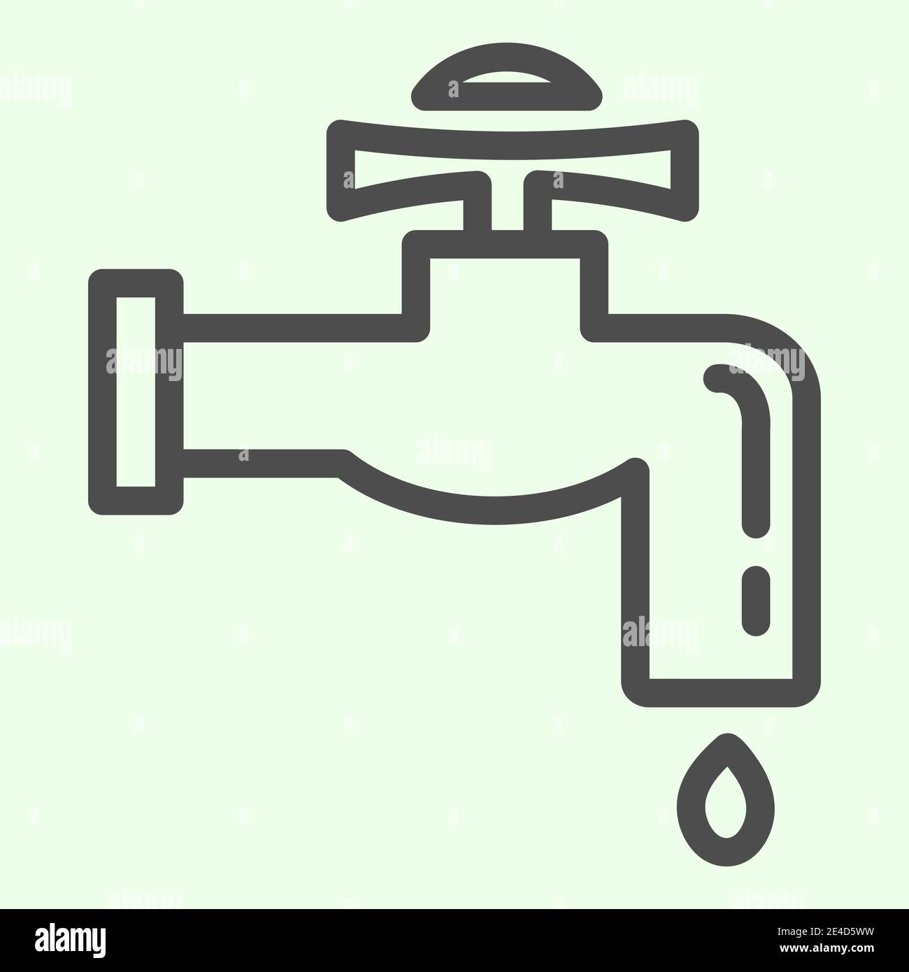 Faucet line icon. Water tap leaking with drop outline style pictogram ...