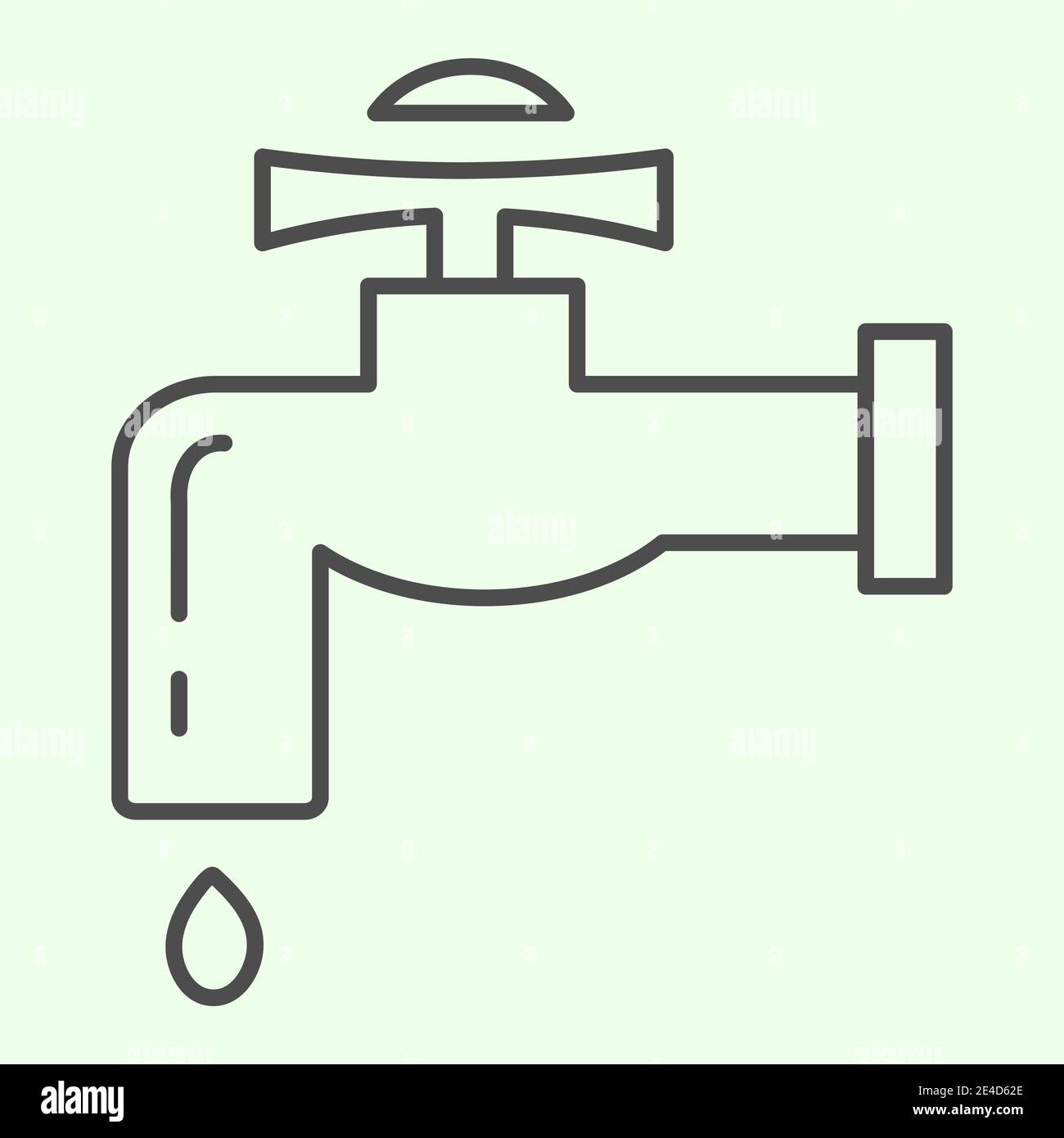 Faucet thin line icon. Water tap leaking with drop outline style ...