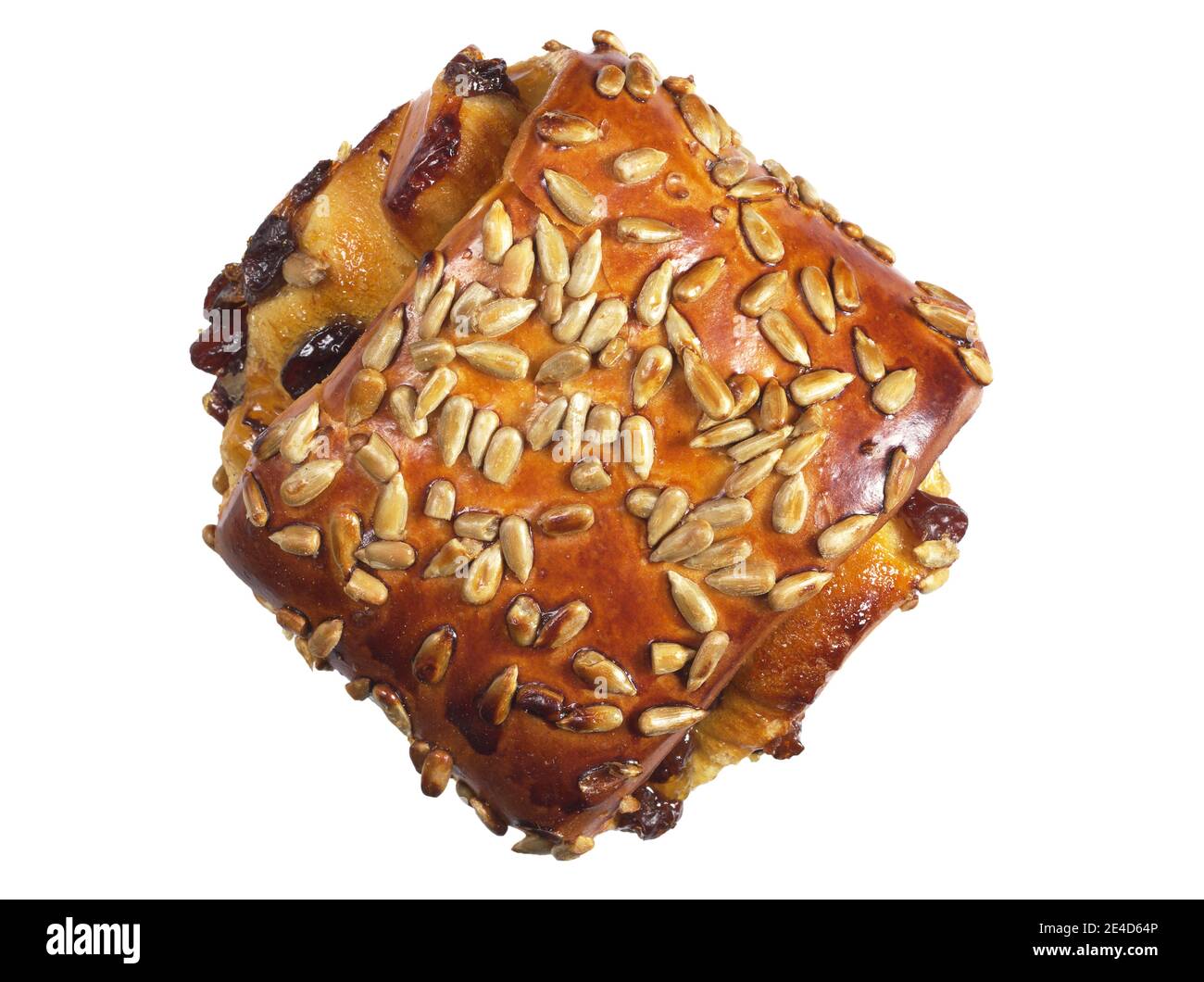 Bun with raisins and sunflower seeds isolated on white background, top ...