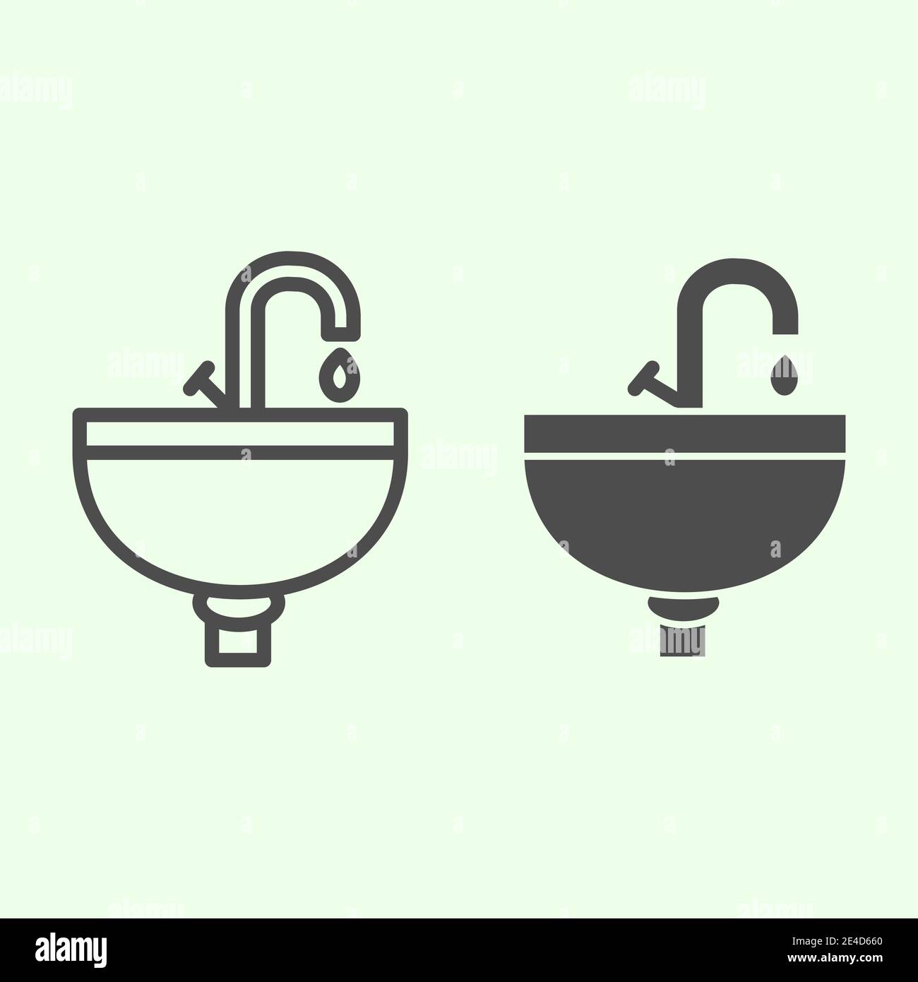 Sink line and solid icon. Wash basin or washstand with tap symbol ...