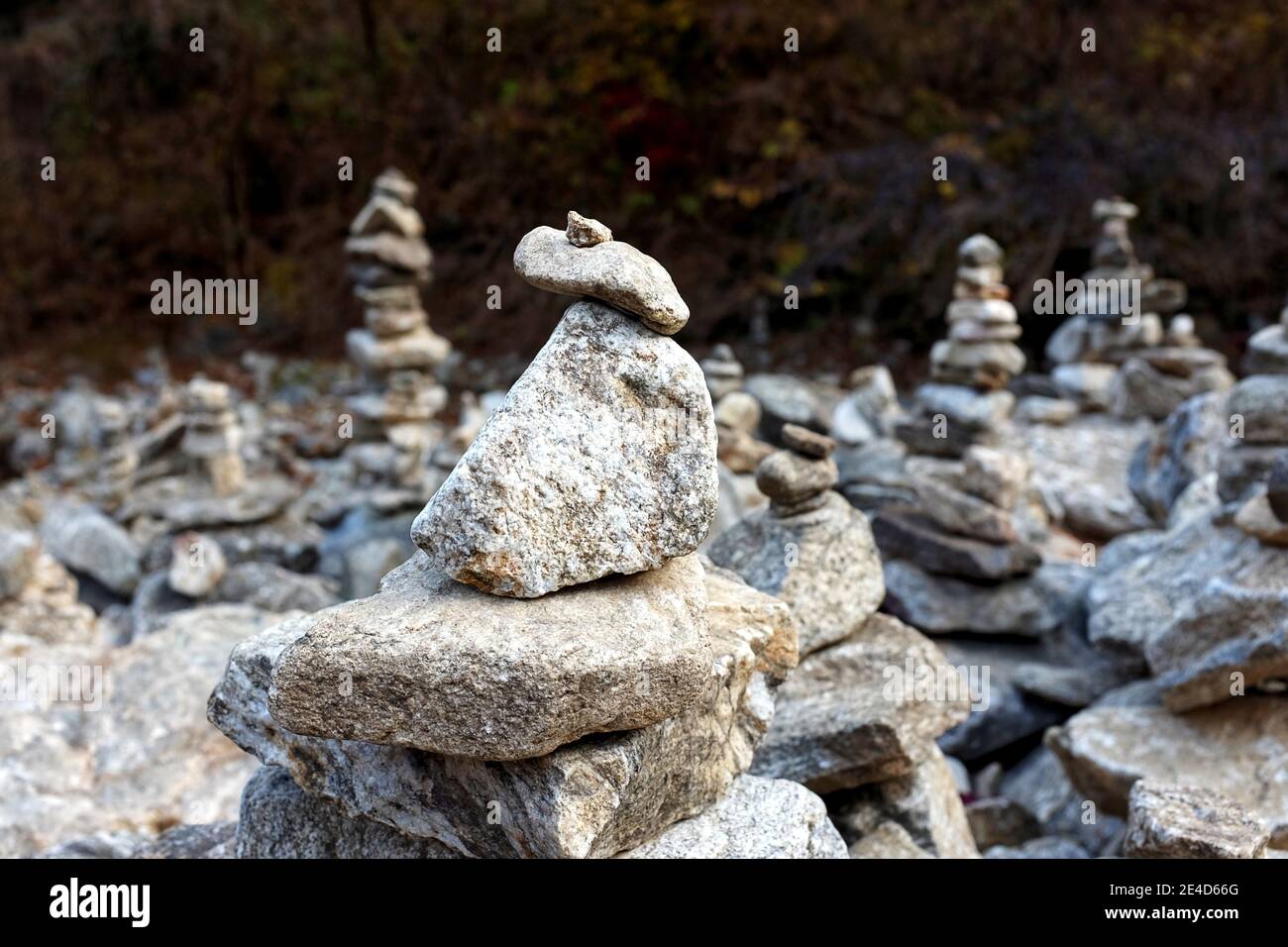 Close up of rocks stacked one on top of another. Stone stack. Stacked ...