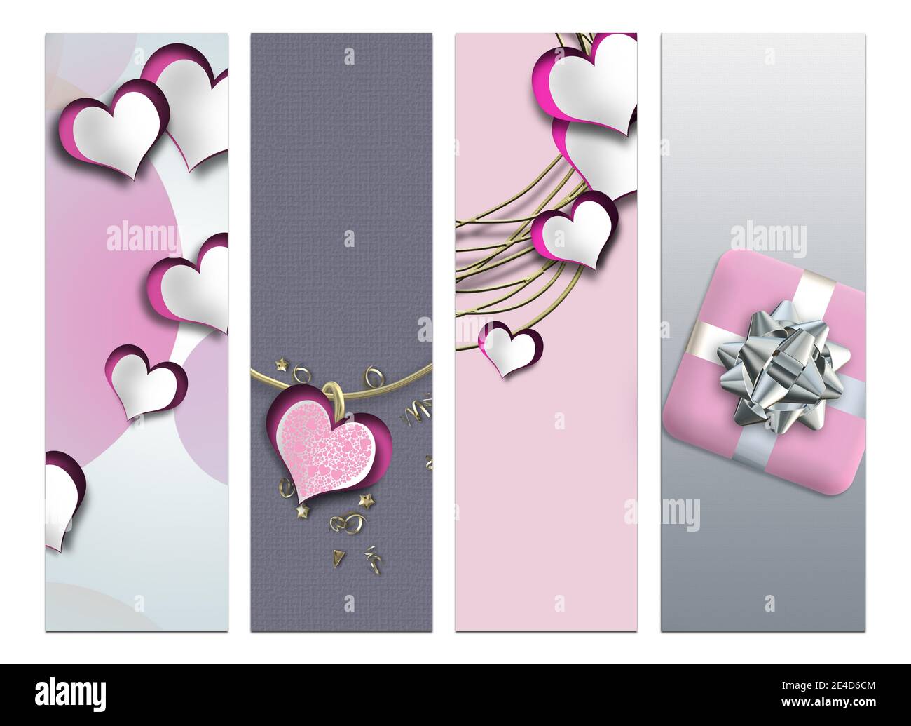 valentines day collage, hearts, pastel pink grey colours. Paper hearts ...