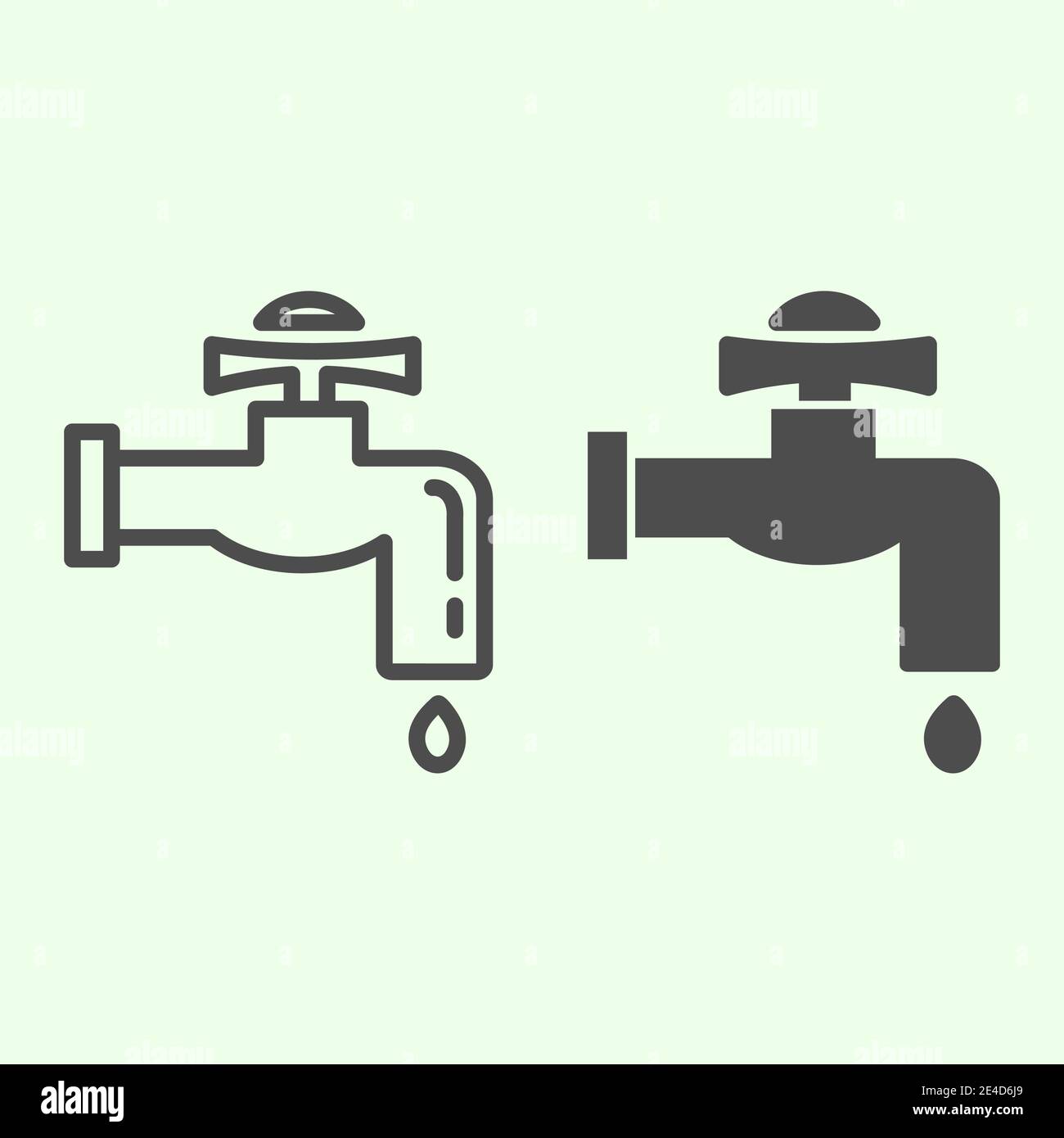 Faucet line and solid icon. Water tap leaking with drop symbol, outline ...