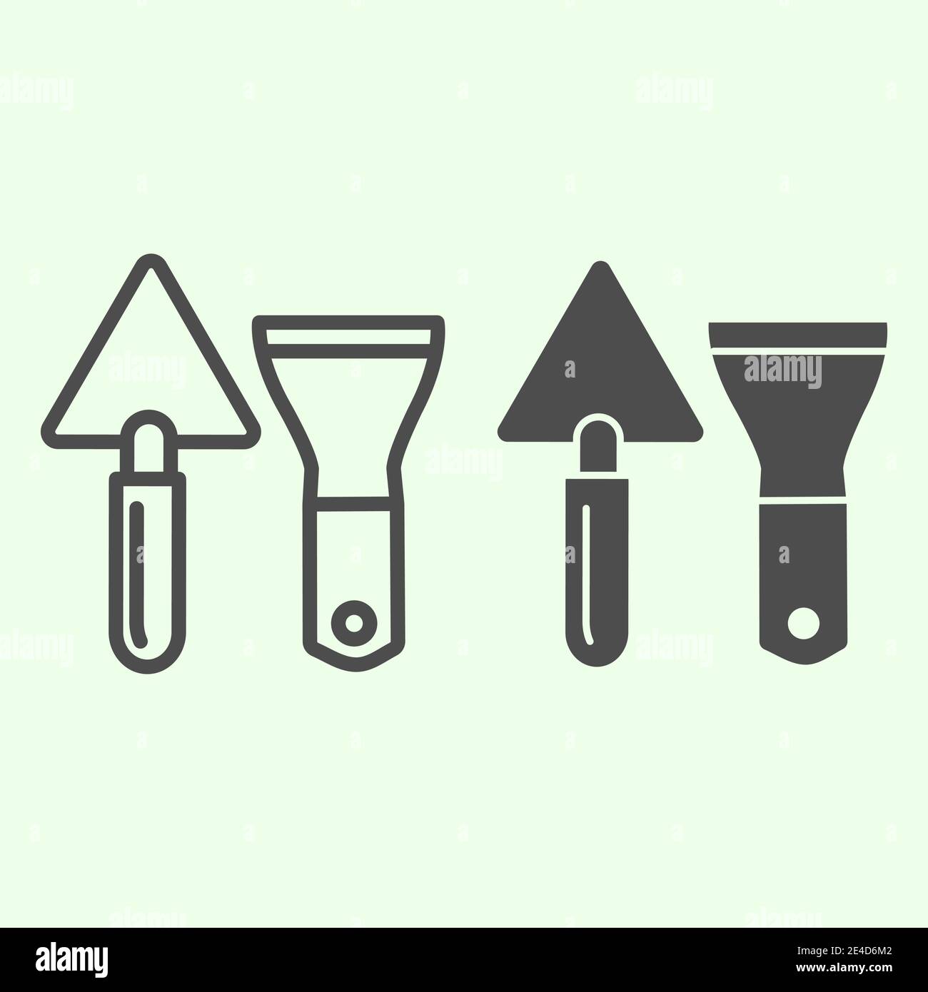 Building spatula line and solid icon. Trowel and putty knife or scraper ...