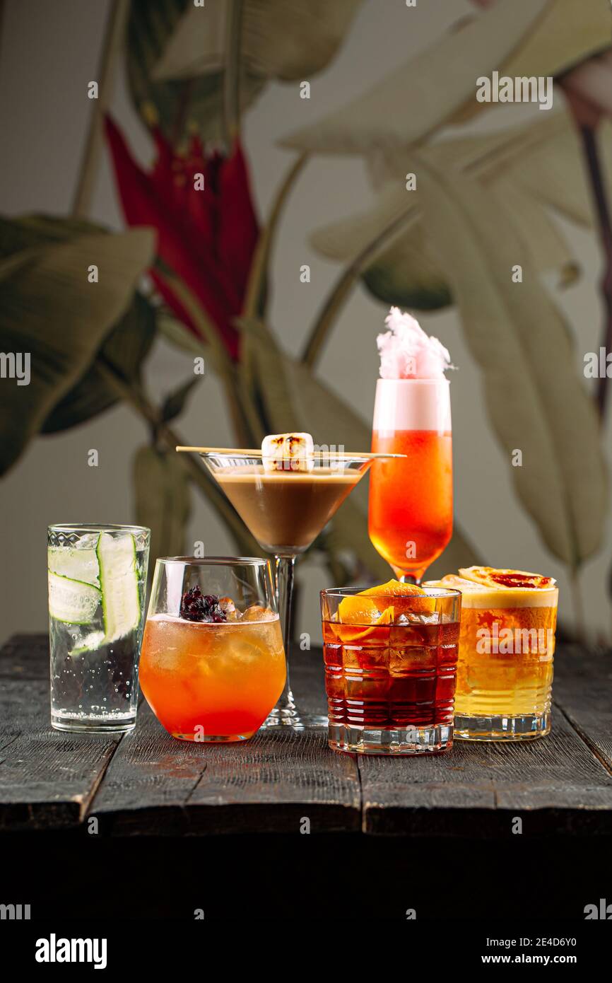 Variety of different sweet mix alcoholic cocktails Stock Photo - Alamy