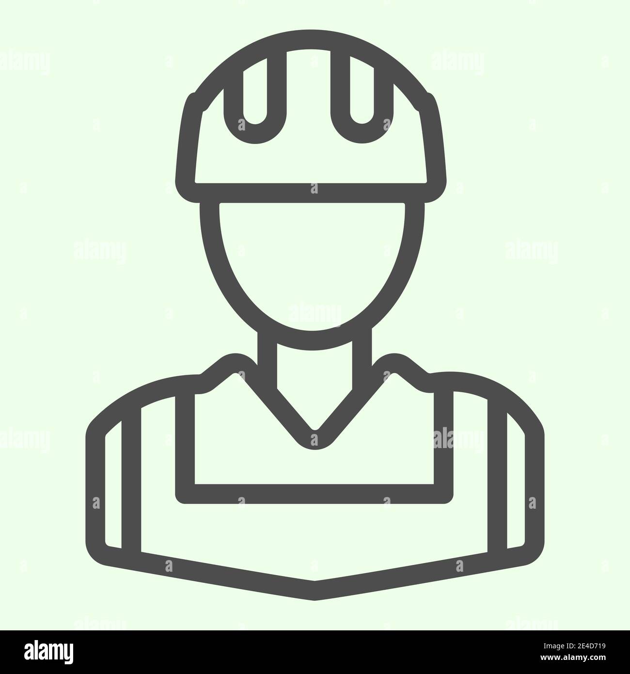 Worker line icon. Construction man with jacket and hardhat helmet ...