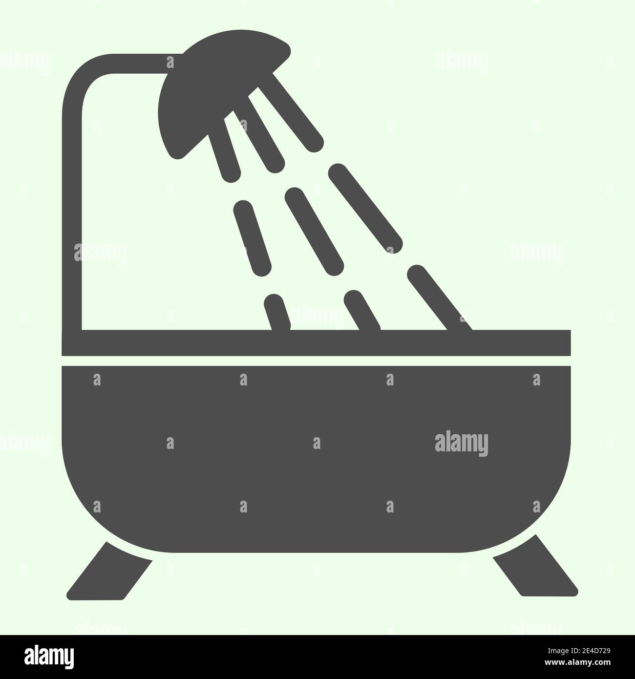 Bathroom solid icon. Bathtub and shower glyph style pictogram on white ...