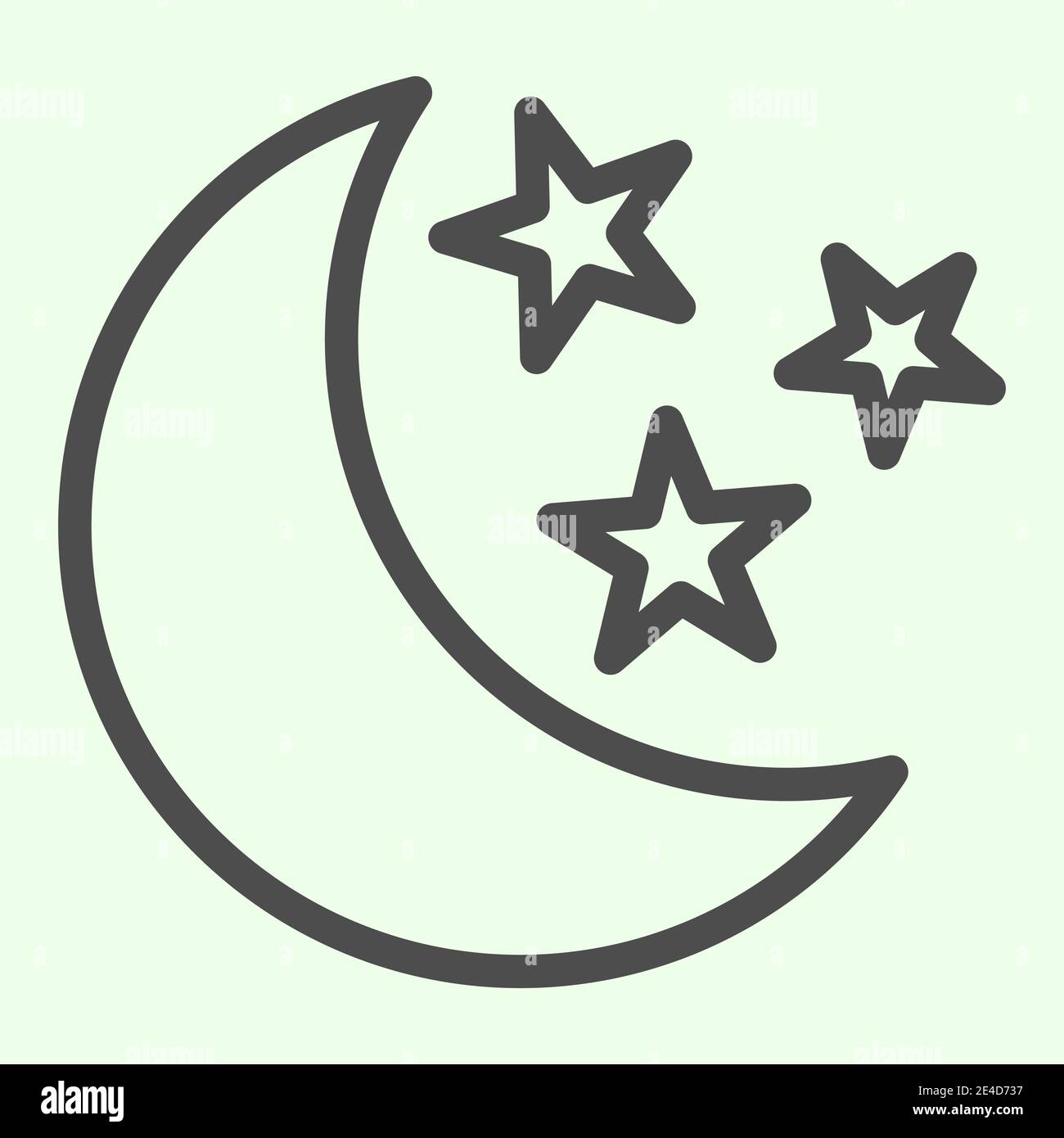 Half moon line icon. Night spooky crescent with stars outline style ...