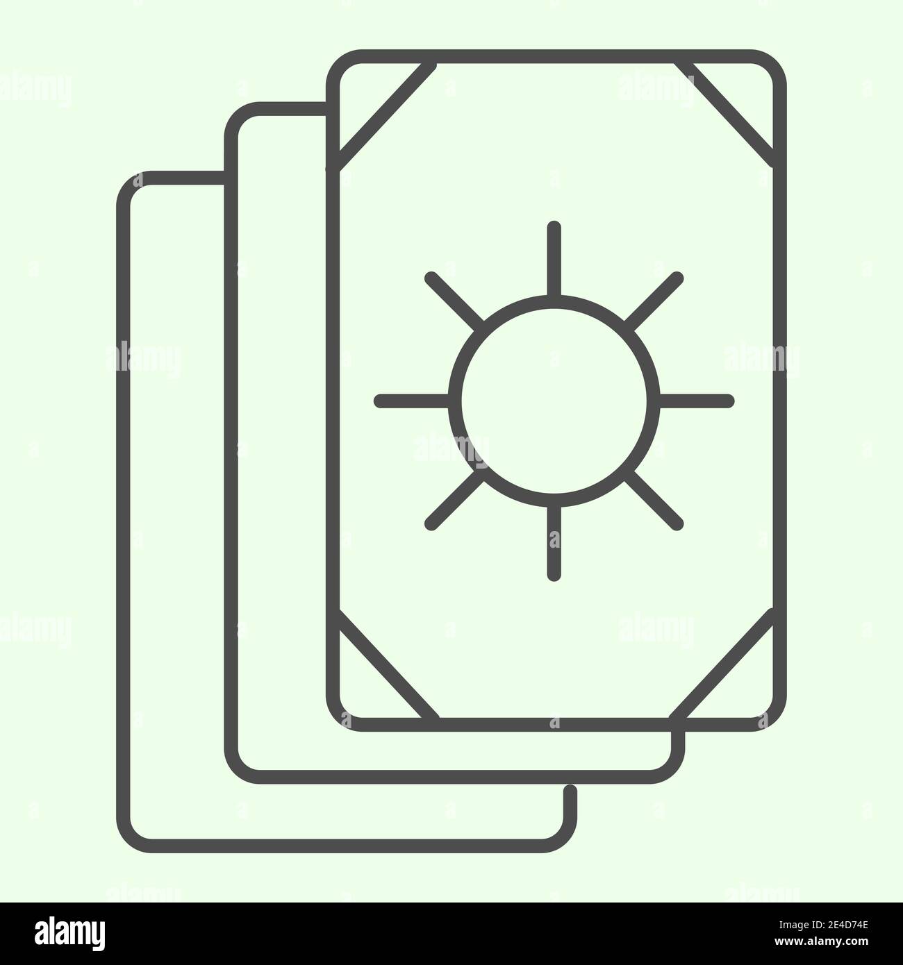 Tarot cards thin line icon. Oracle card stack with sun circle image ...