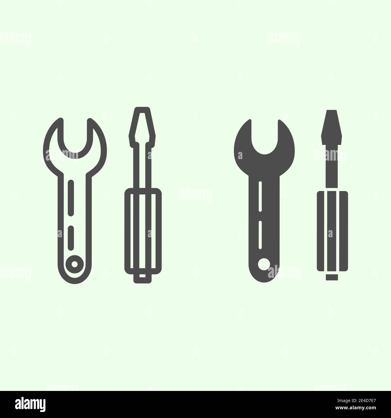 Wrench and screwdriver line and solid icon. Spanner and cross-shaped ...