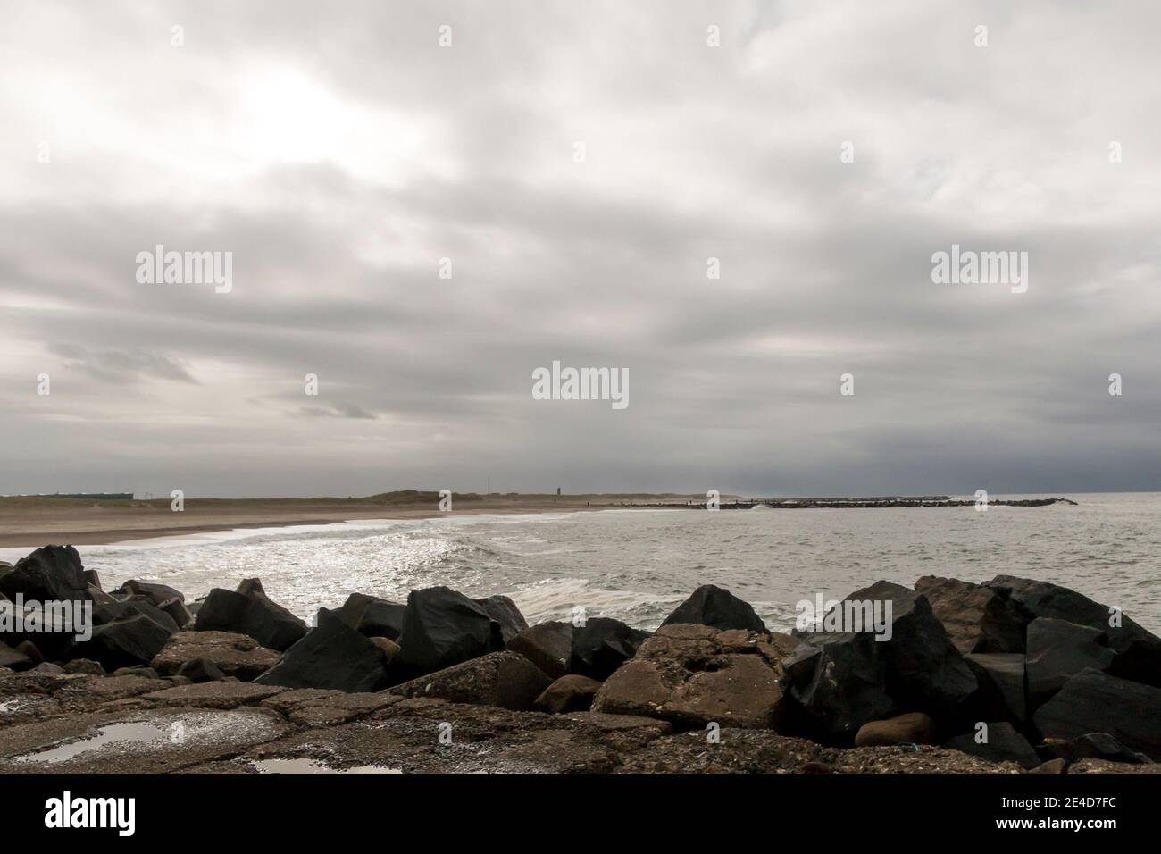 Pier and coastal protection by the North Sea around Thyborøn in Denmark ...