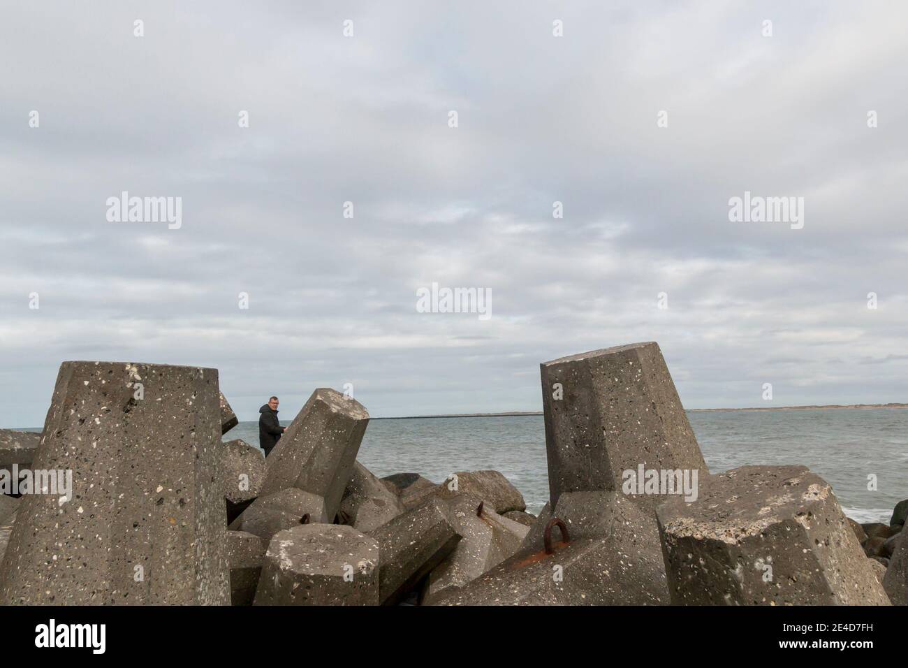 Thyboron, Denmark - 24 October 2020: Pier and coastal protection by the ...