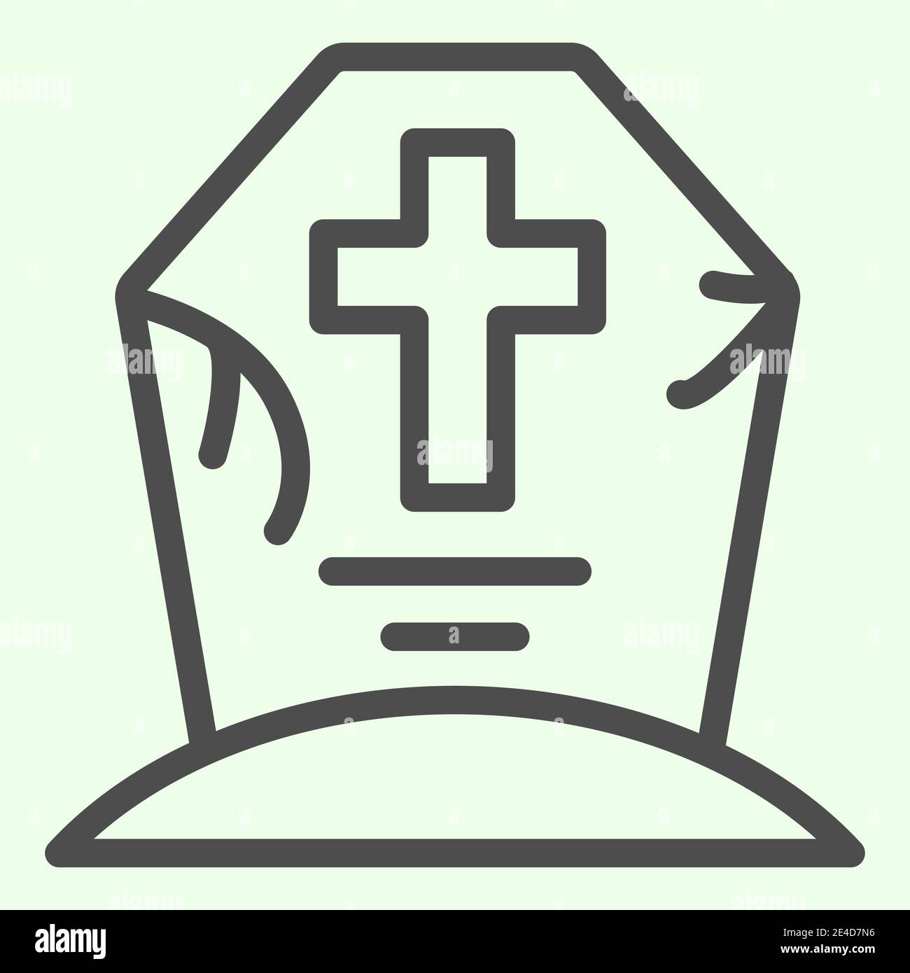 Halloween grave line icon. Cemetery with cross outline style pictogram ...
