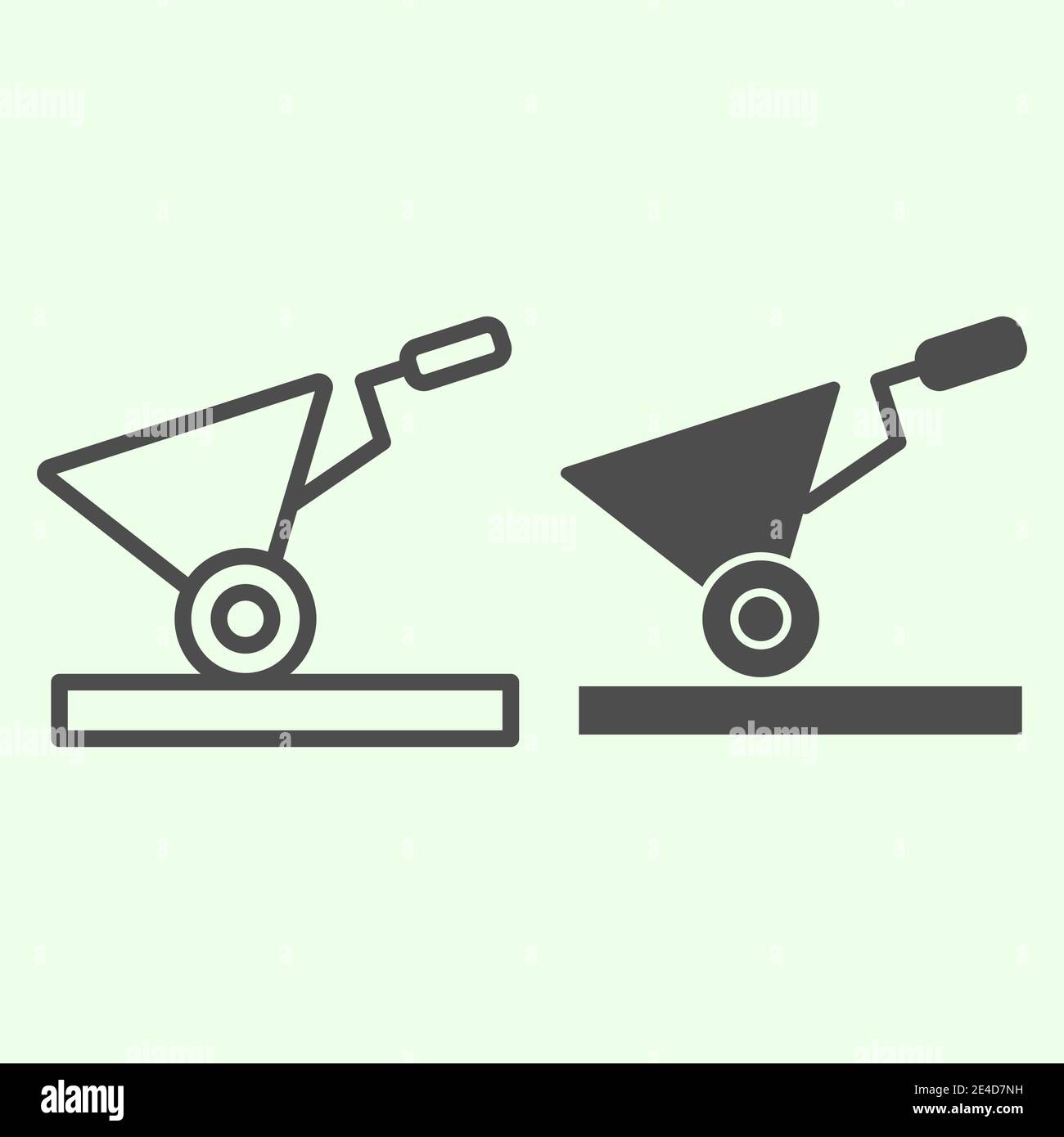 Building cart line and solid icon. Garden construction empty trolley ...