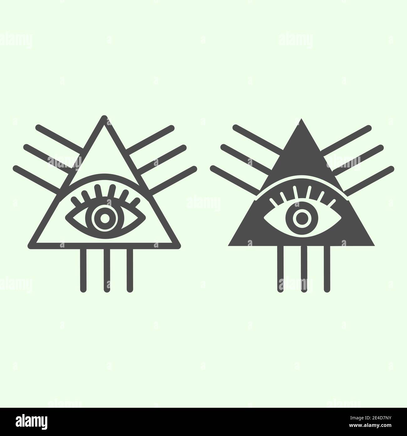 Masonic symbol line and solid icon. All seeing masons eye triangle ...