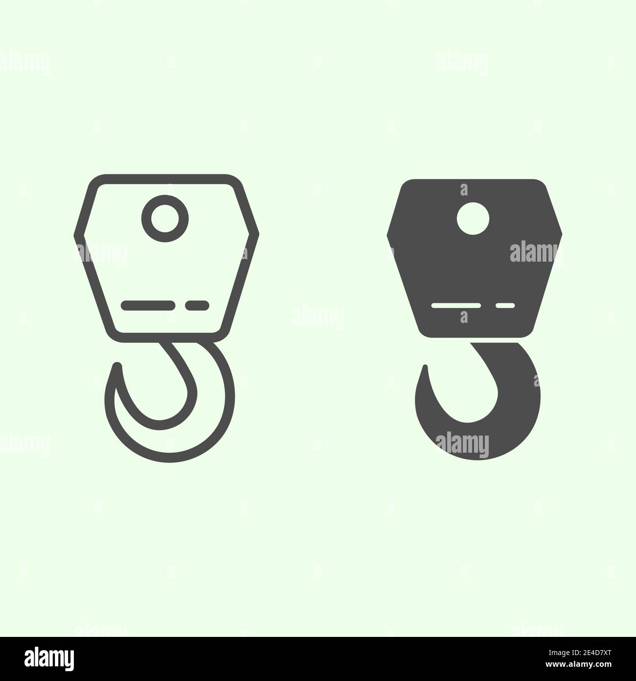 Crane hook line and solid icon. Part of lifting gear equipment ...