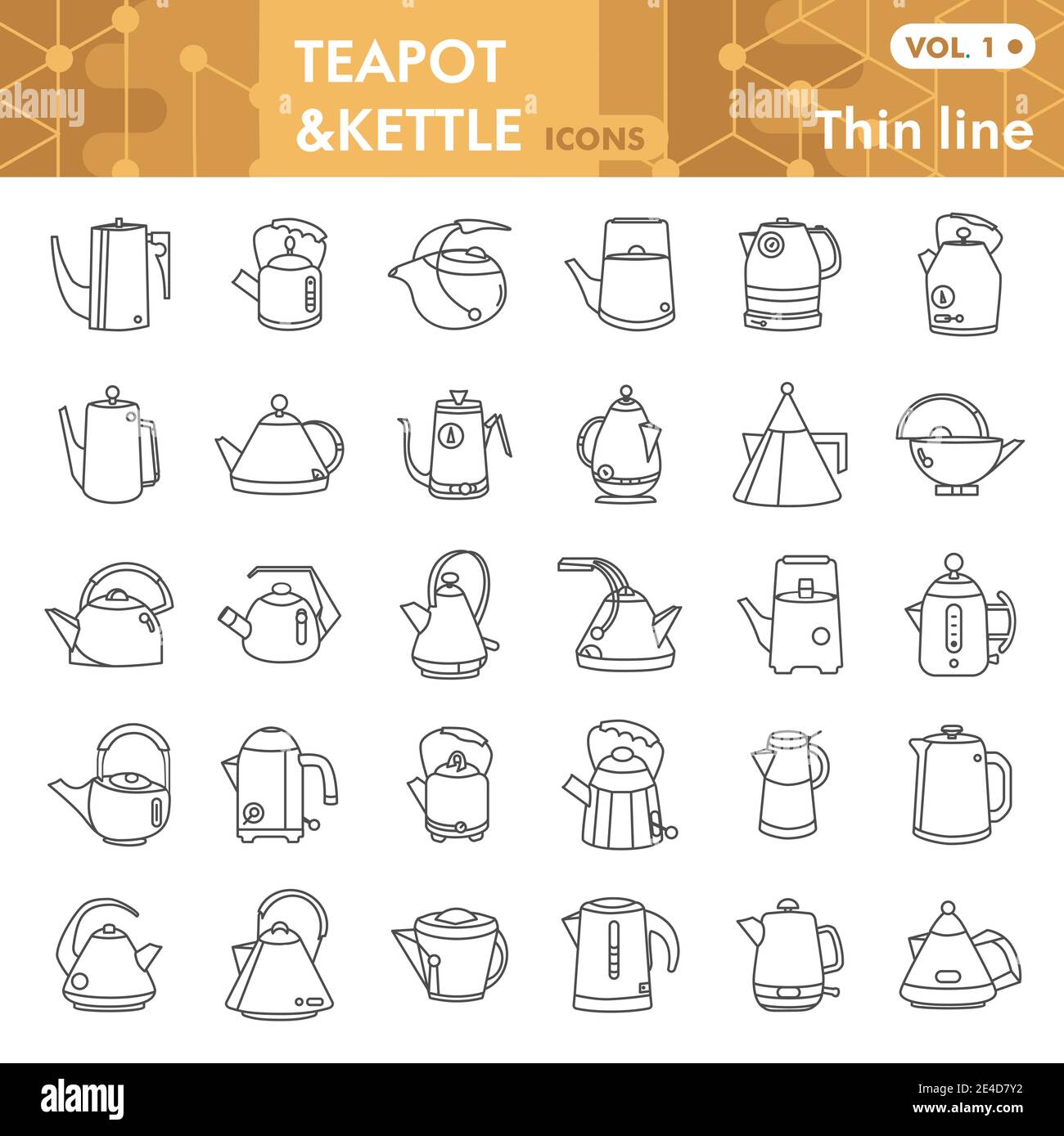 Teapots thin line icon set, kettles symbols collection or sketches ...