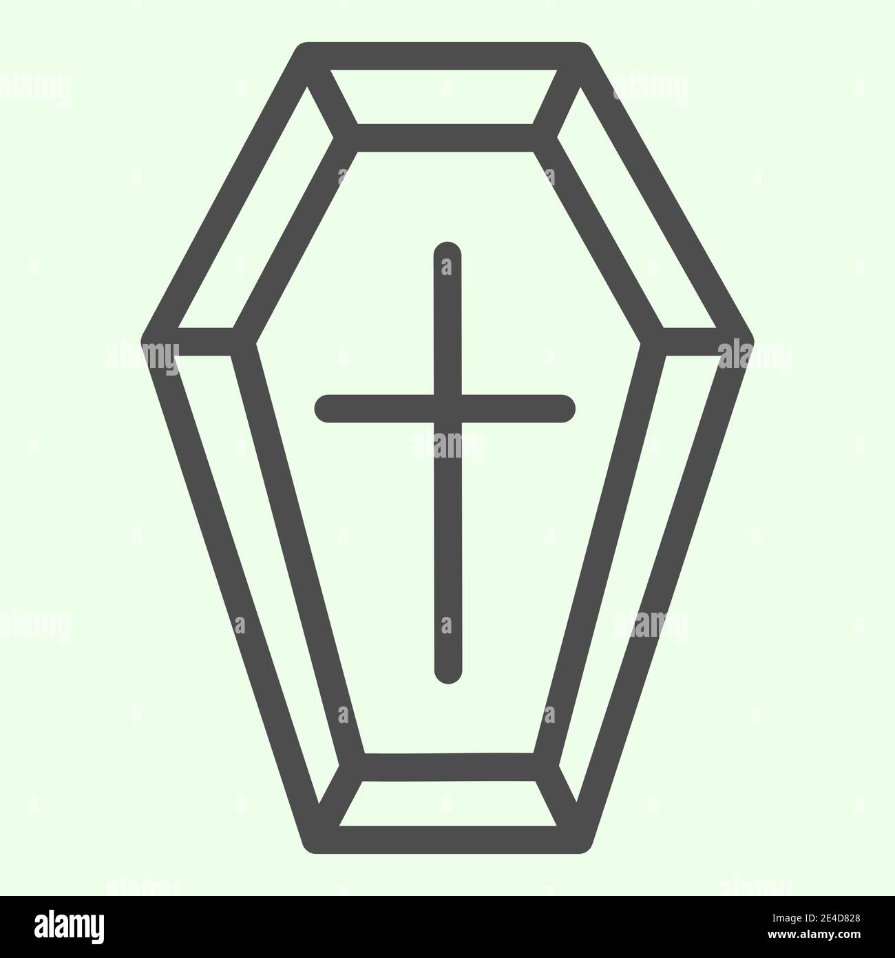 Coffin line icon. Funeral wooden casket with cross outline style ...