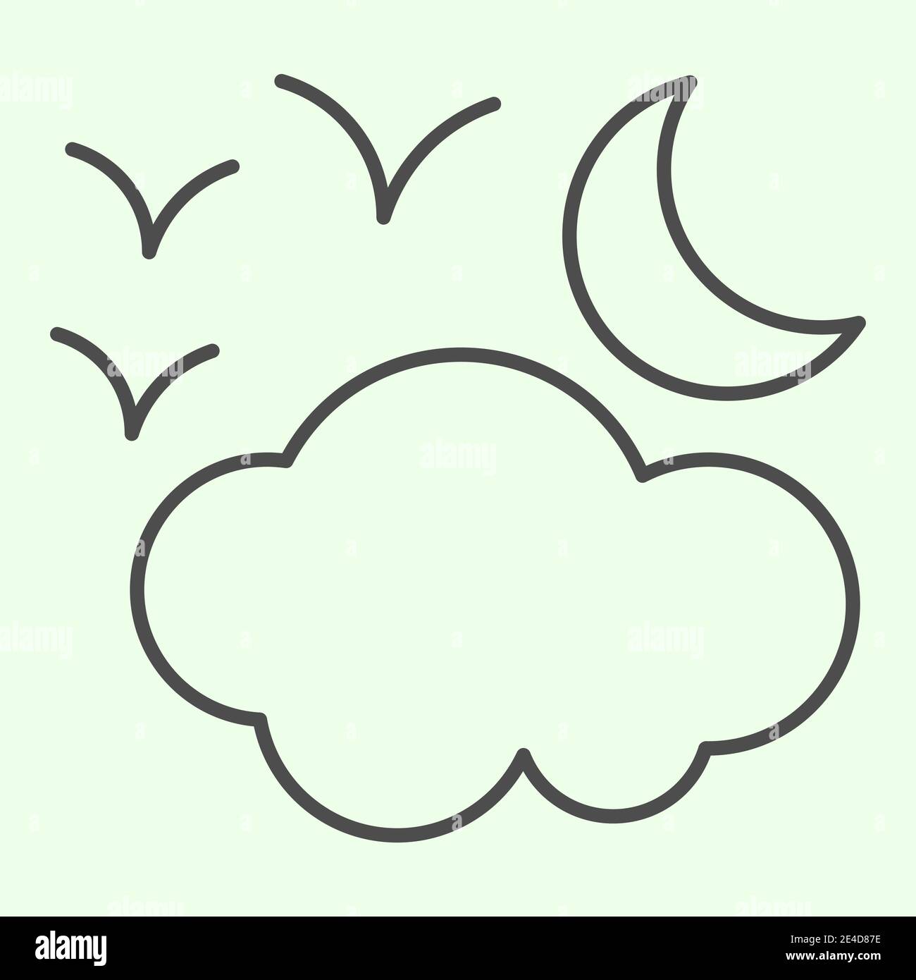 Halloween cloudy night thin line icon. Scary half moon with clouds and ...