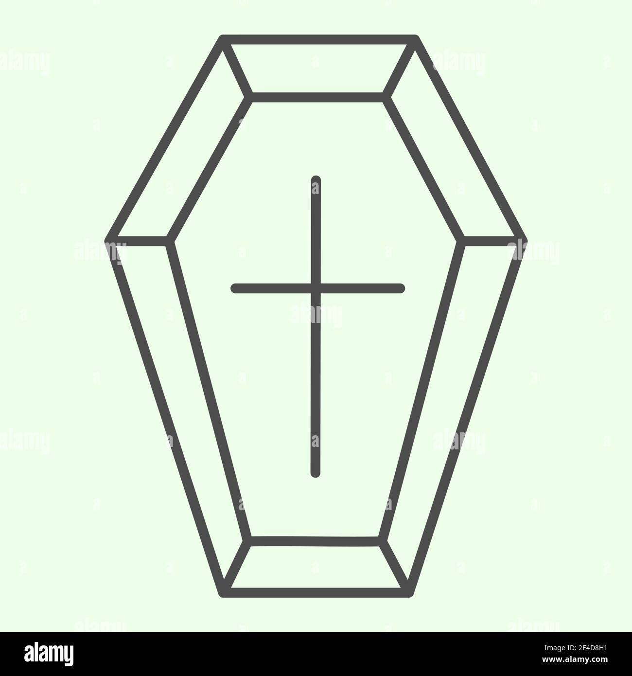 Coffin thin line icon. Funeral wooden casket with cross outline style ...