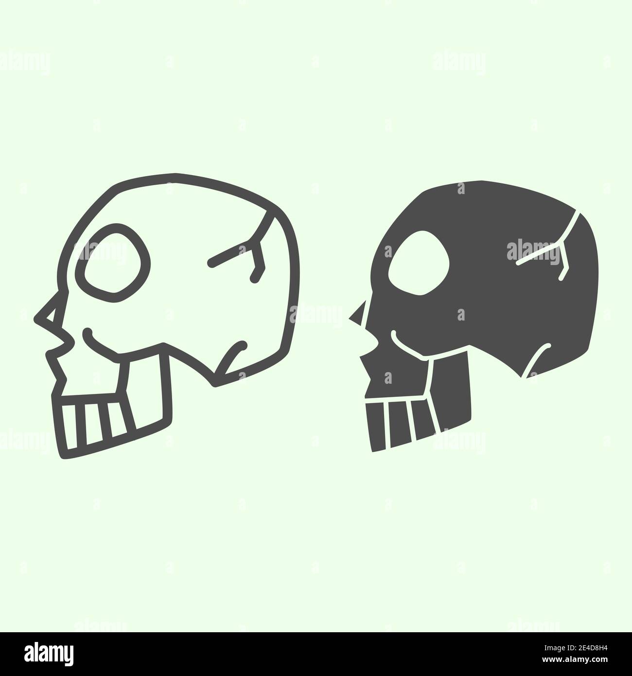 Halloween Skull Side View line and solid icon. Human spooky death head ...