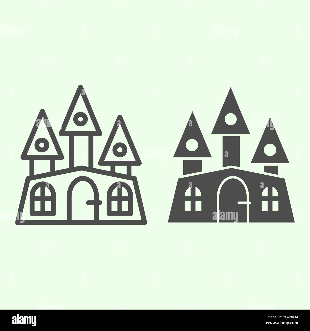 Haunted house line and solid icon. Halloween mystical gothic building ...