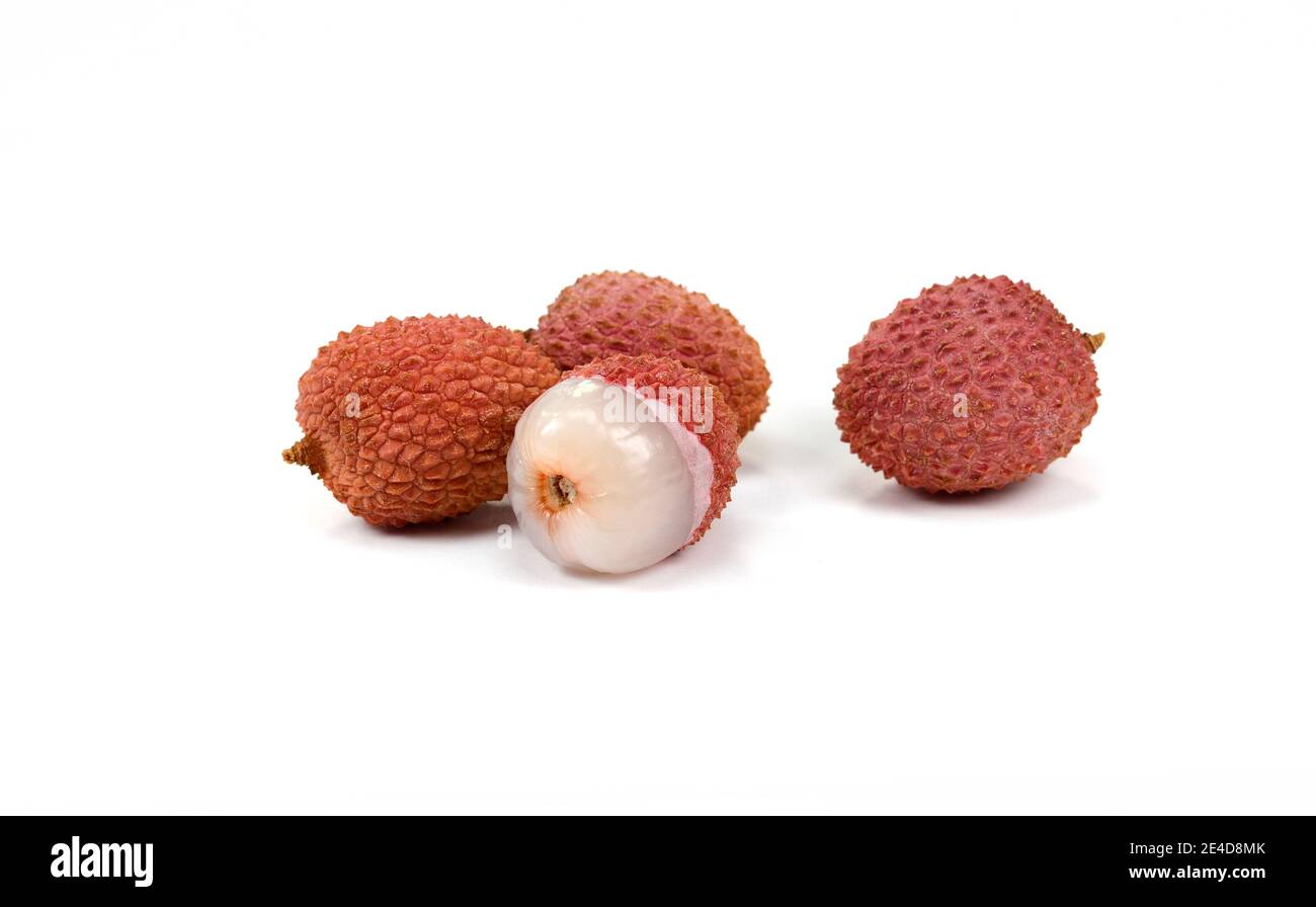 Group of fresh red ripe litchee (Litchi chinensis) tropical fruits ...