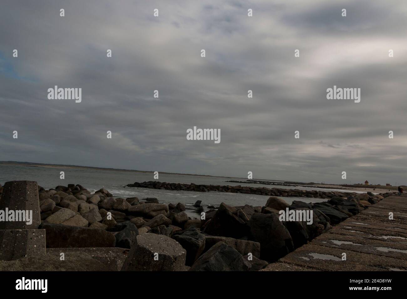 Pier and coastal protection by the North Sea around Thyborøn in Denmark ...