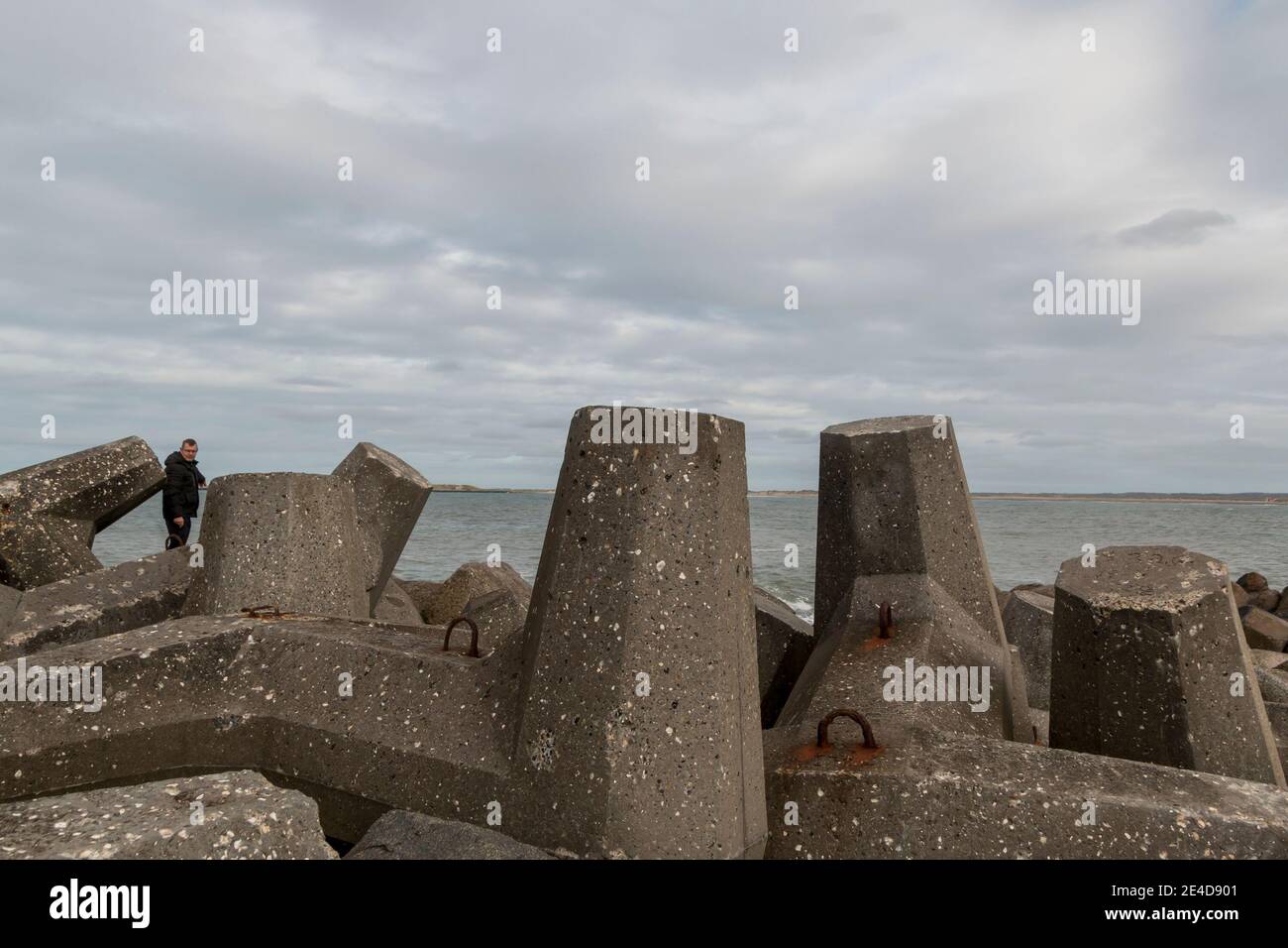 Thyboron, Denmark - 24 October 2020: Pier and coastal protection by the ...