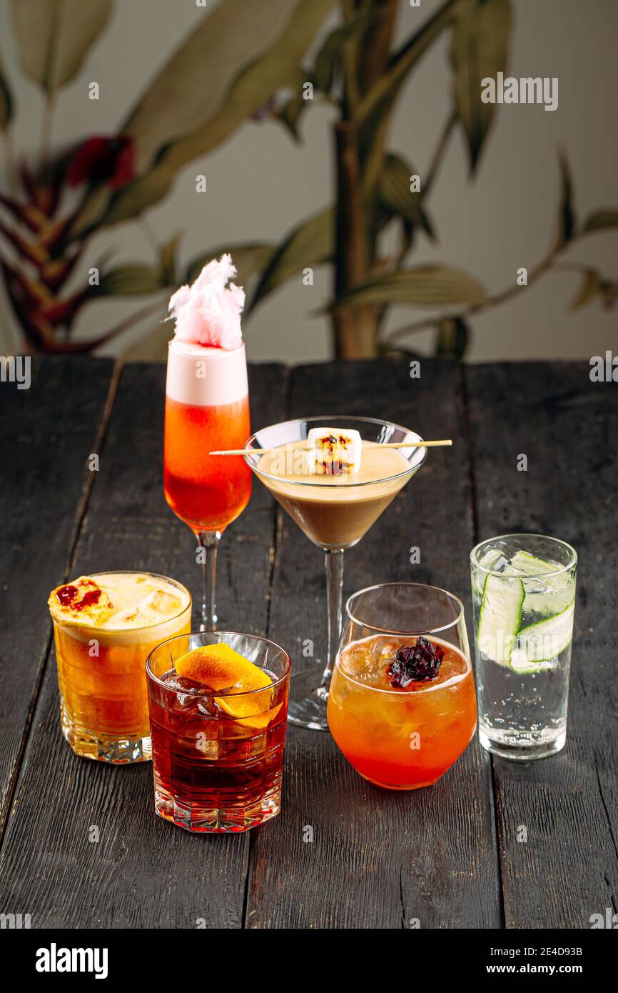 Variety of different sweet mix alcoholic cocktails Stock Photo - Alamy